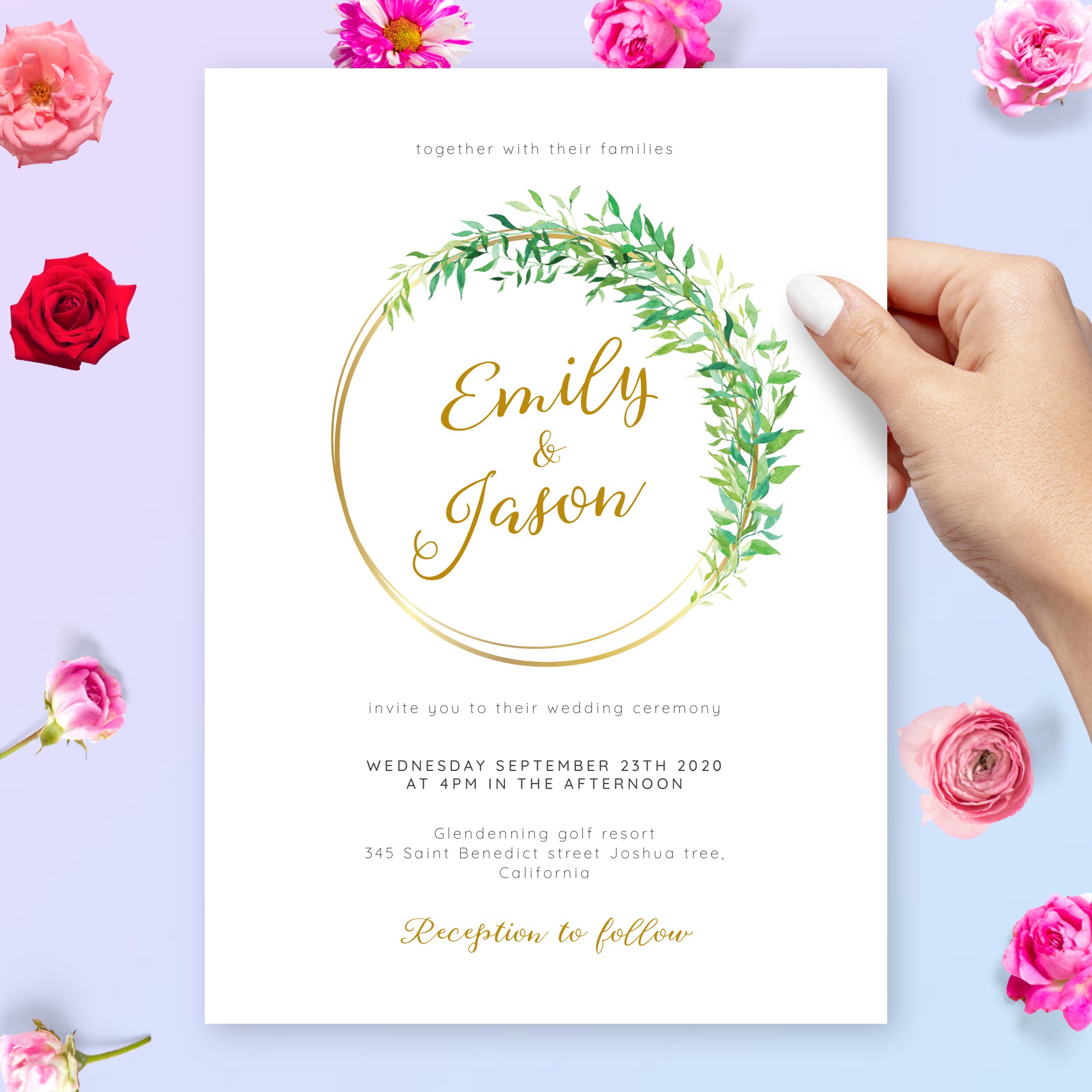 Greenery Willow Geometric Wedding Invitation Template Online Maker
