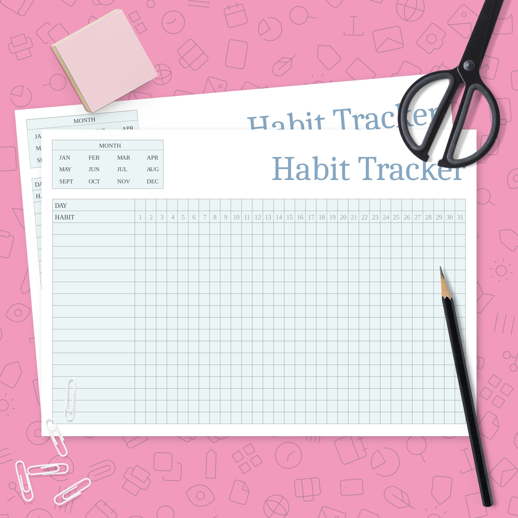 Horizontal Habit Tracker Template Template - Printable PDF