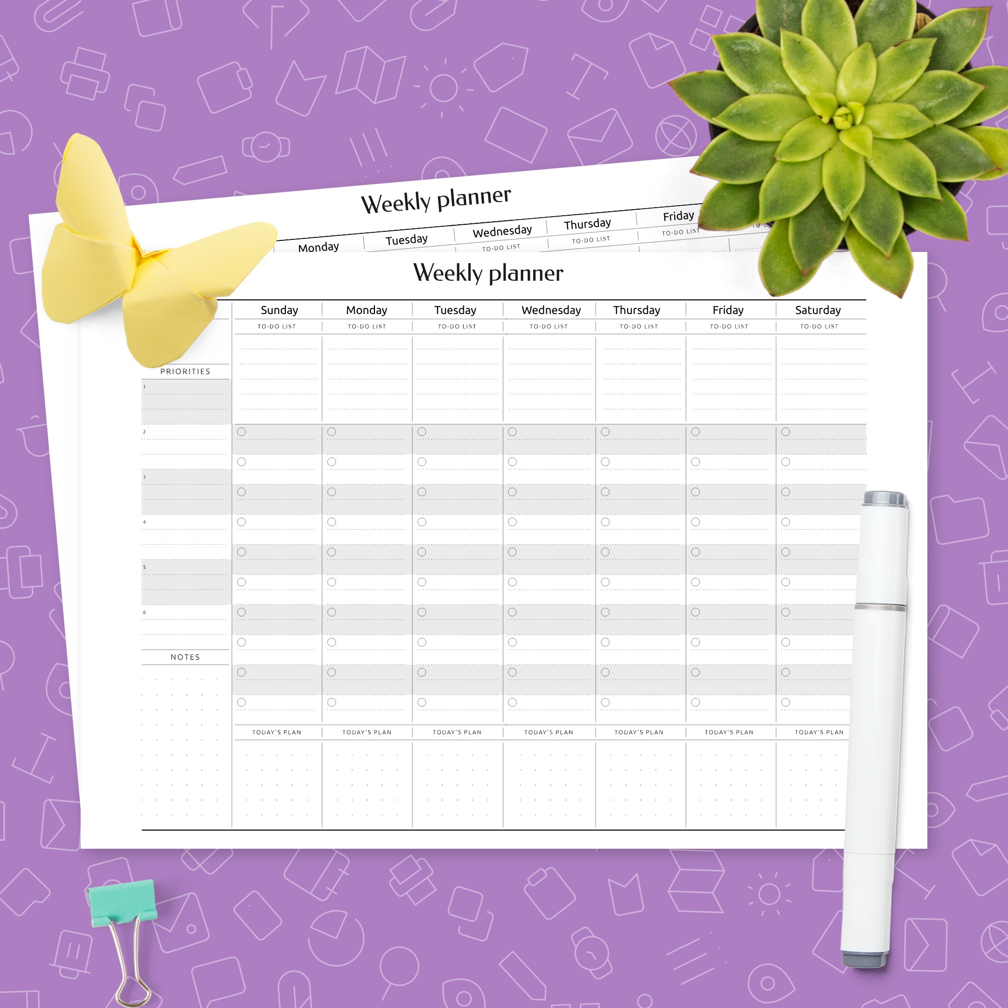 Horizontal Weekly Task Checklist Template Template - Printable PDF