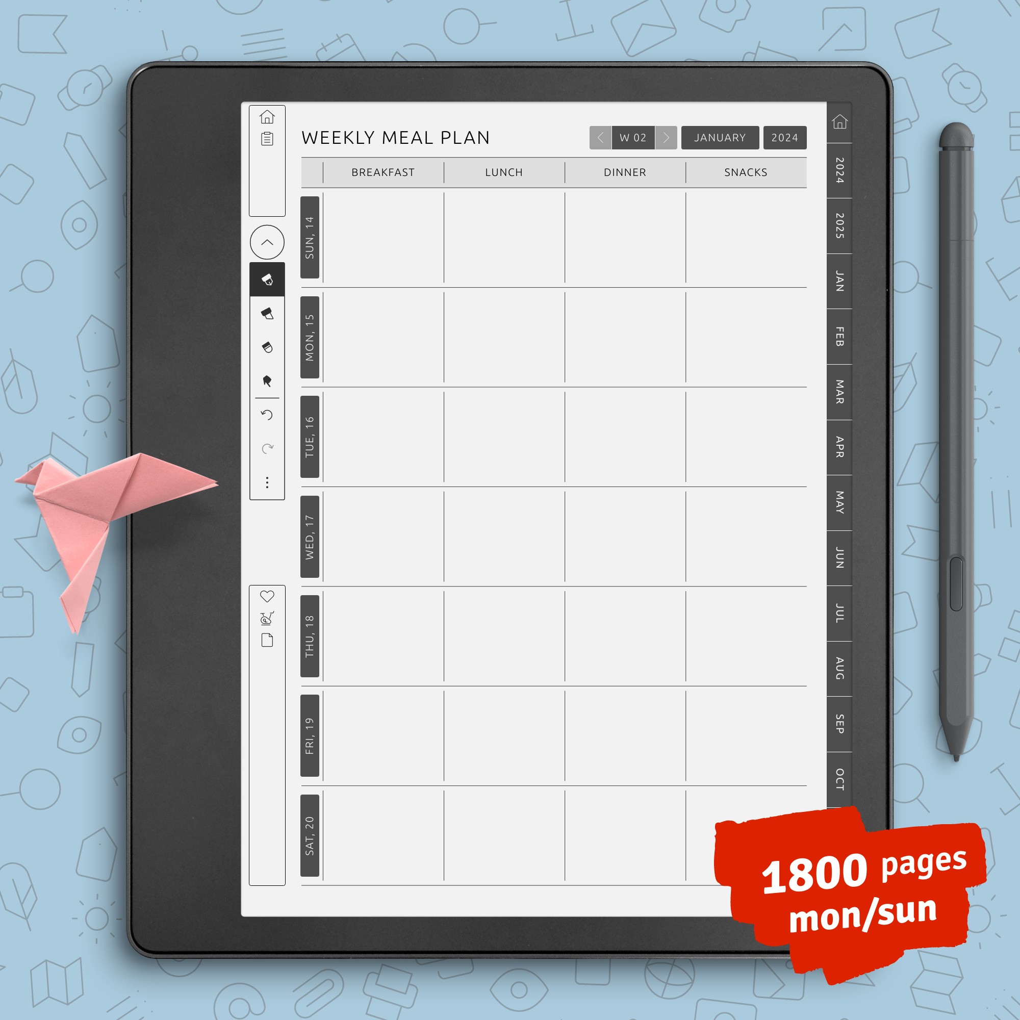 Download Customizable Kindle Scribe Meal Planner