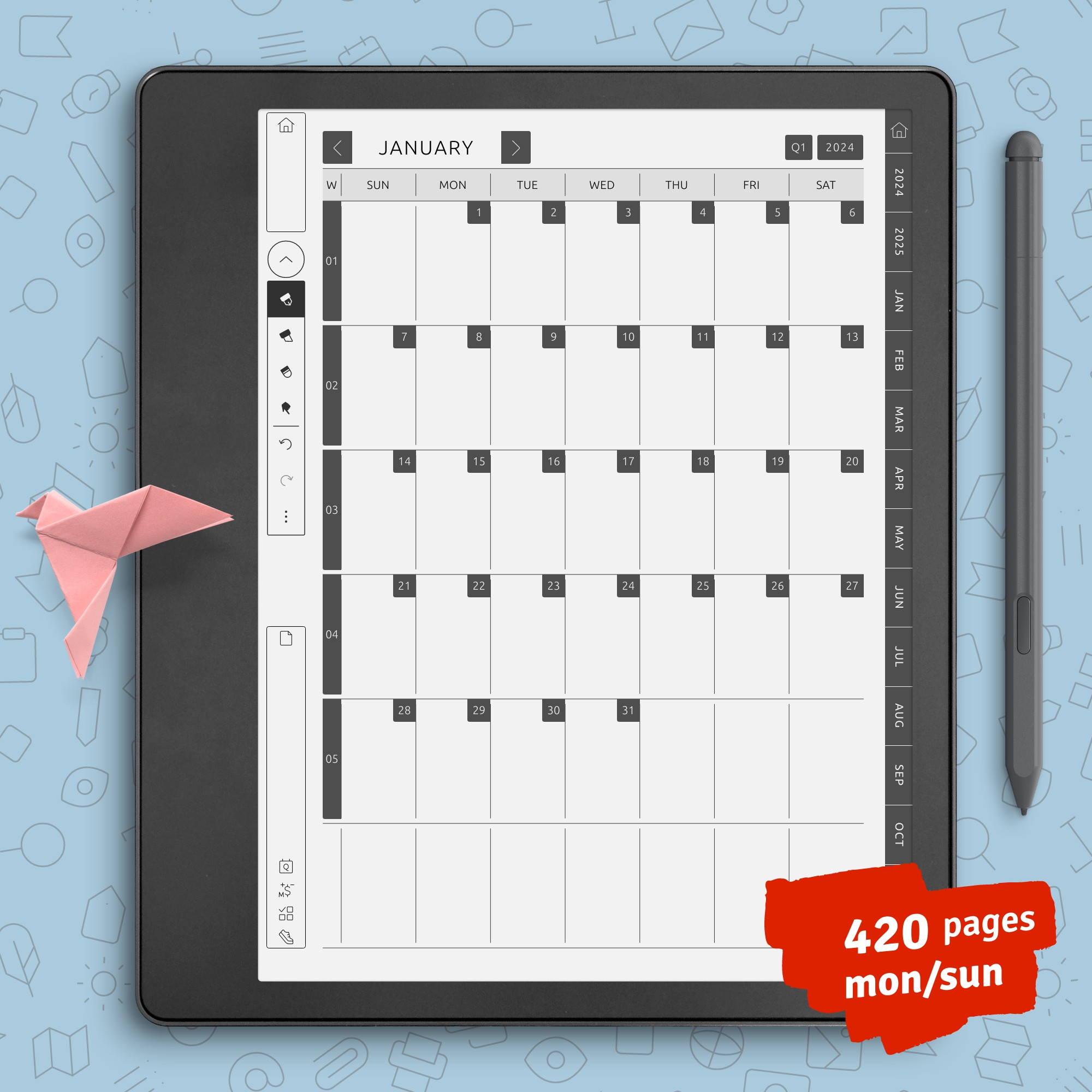 Download Customizable Kindle Scribe Monthly Calendar for 5 years