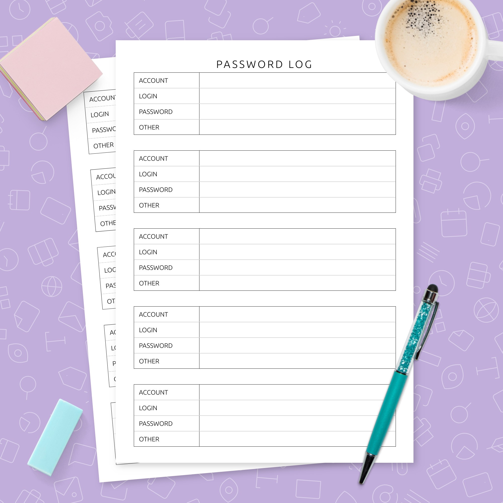 Minimal Password Log Template Template - Printable PDF