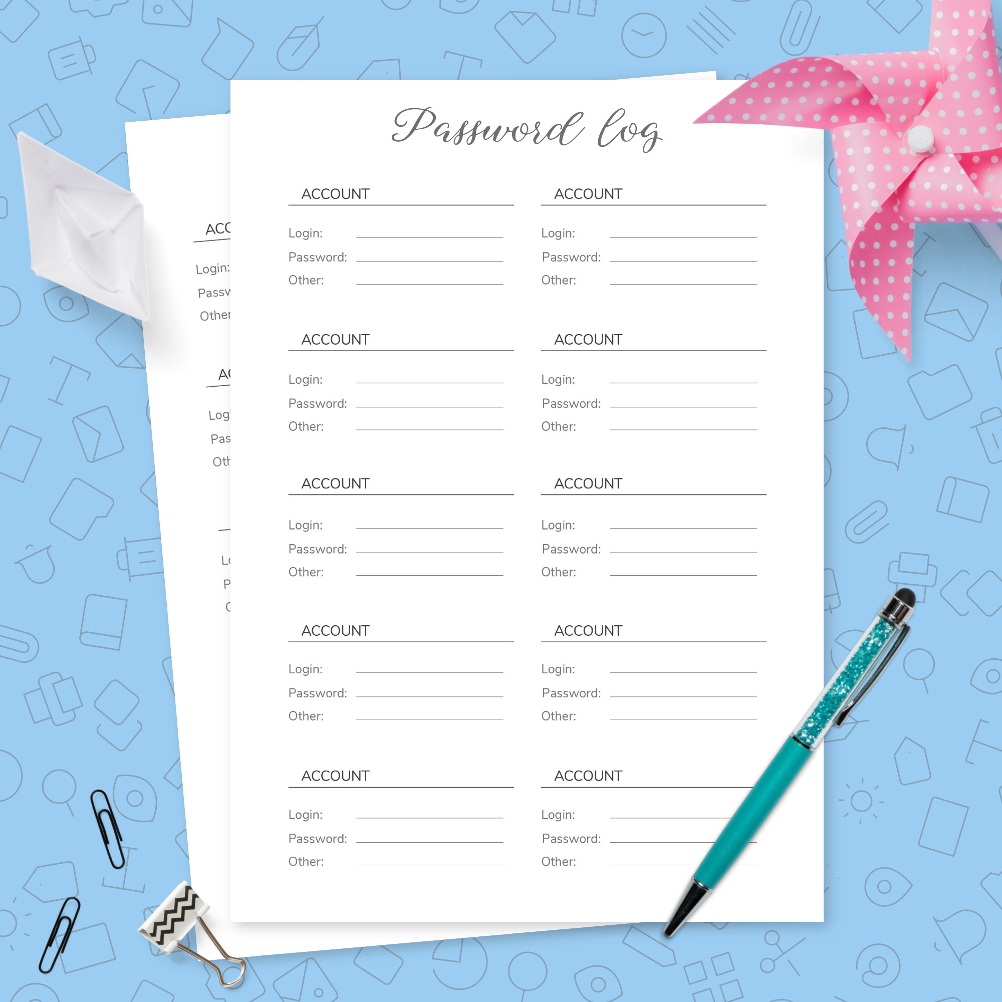 Minimalist Password Log Template Template - Printable PDF