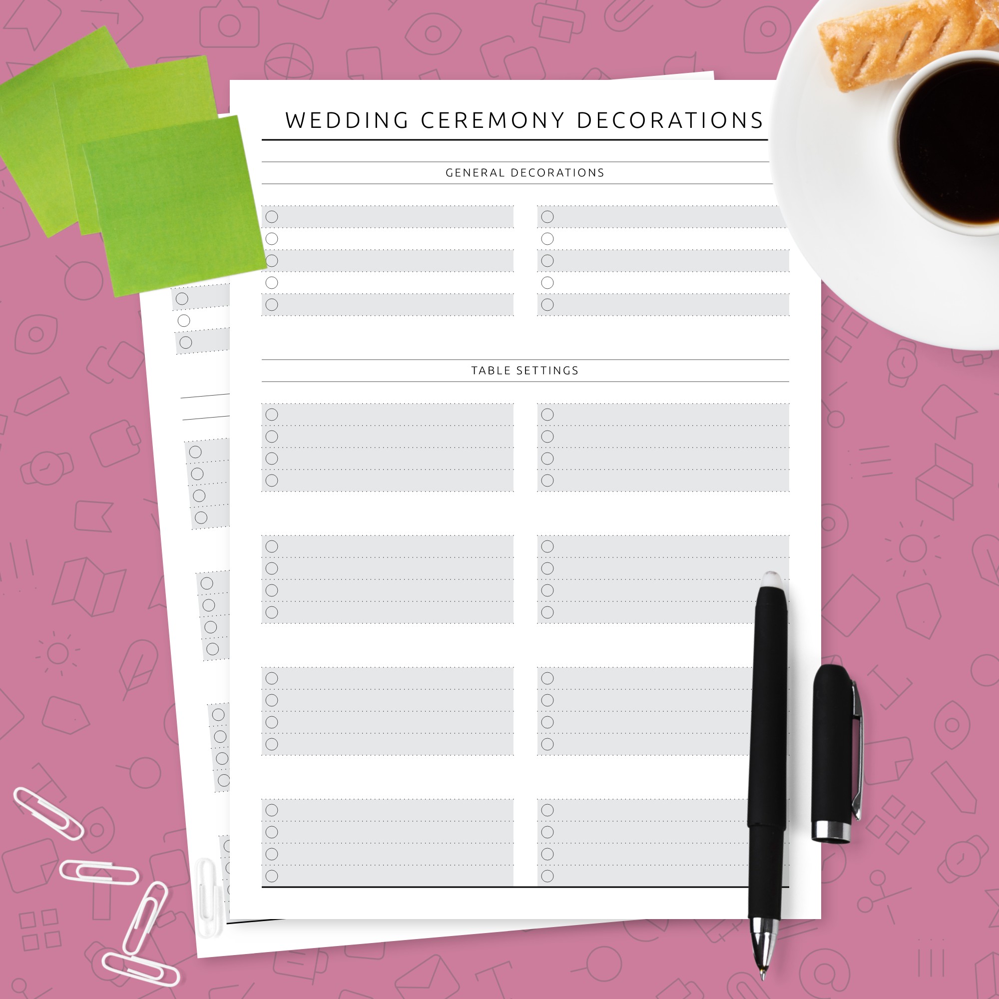 Minimalist Wedding Ceremony Decor Checklist Template - Printable PDF