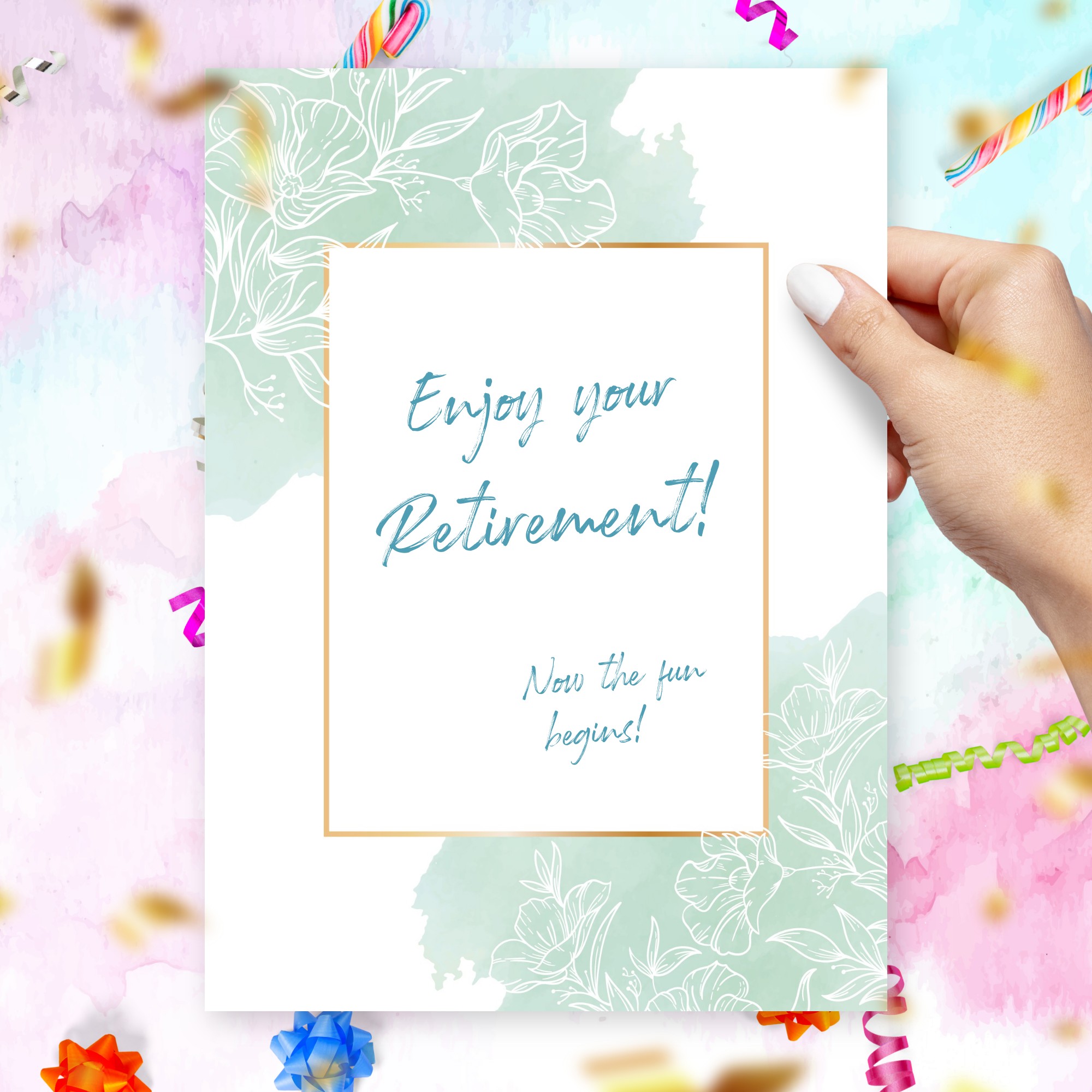 Mint & Gold Retirement Card Template Editable Online