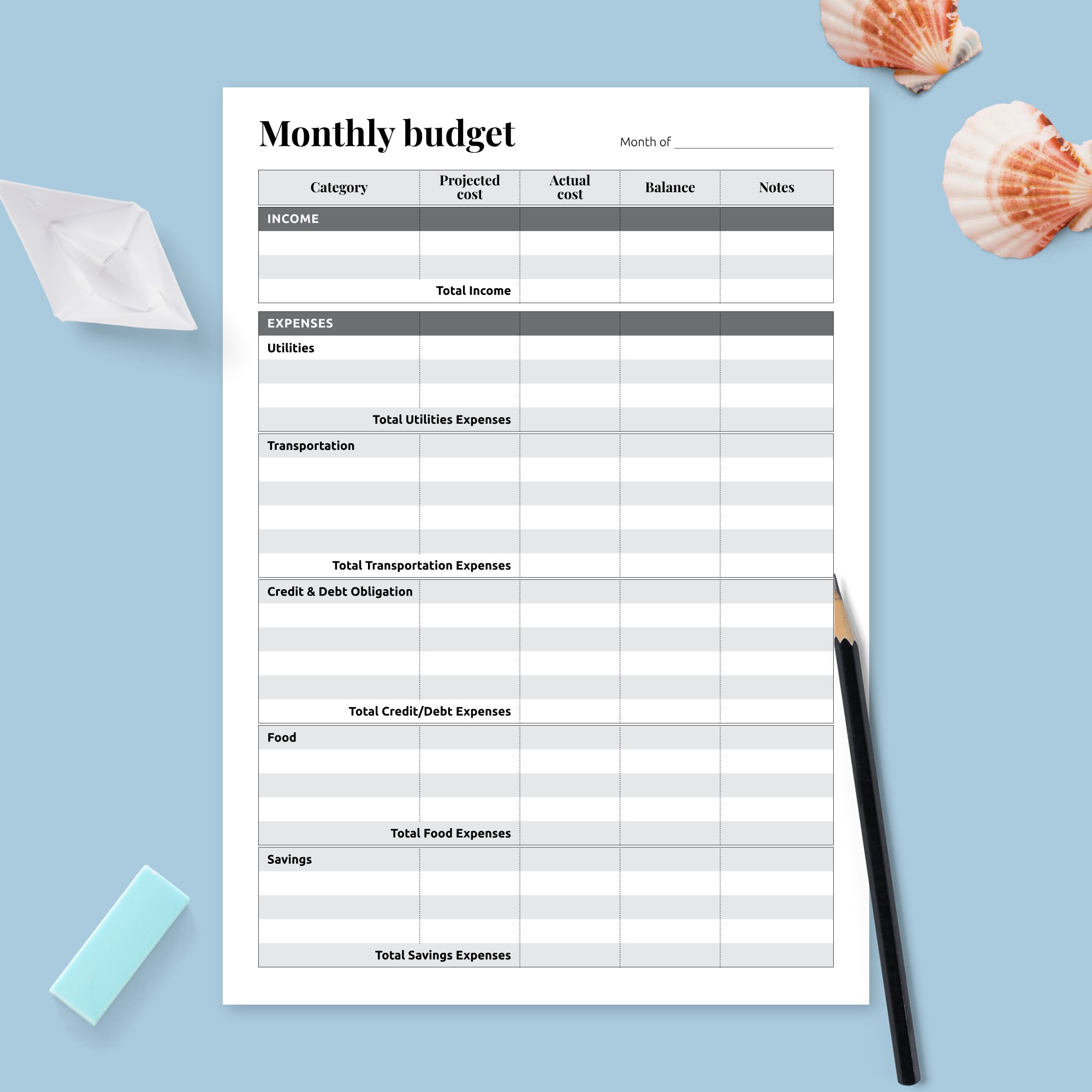 Monthly Budget Organizer Template - Printable PDF