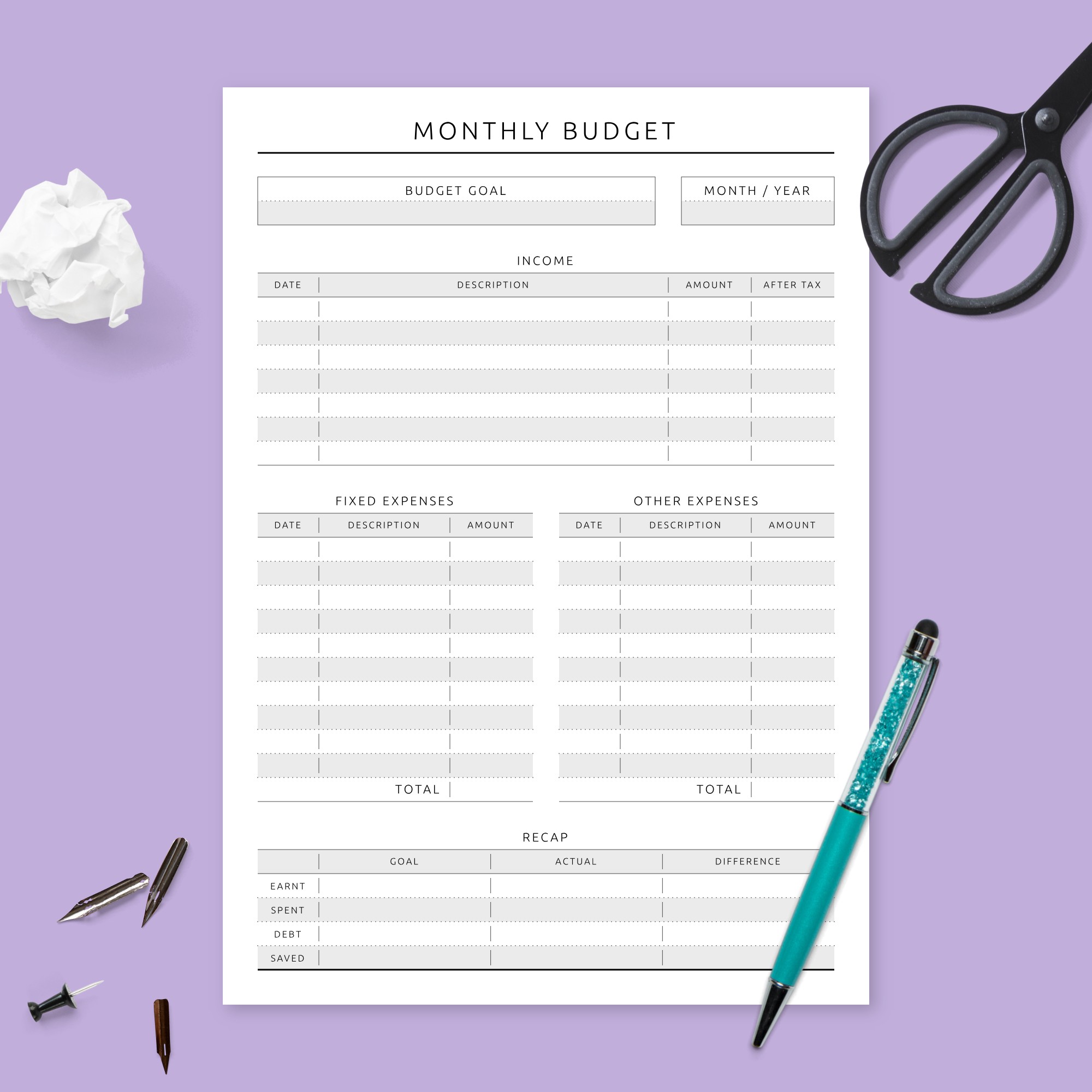 Monthly Budgeting Plan - Formal Design Template - Printable PDF