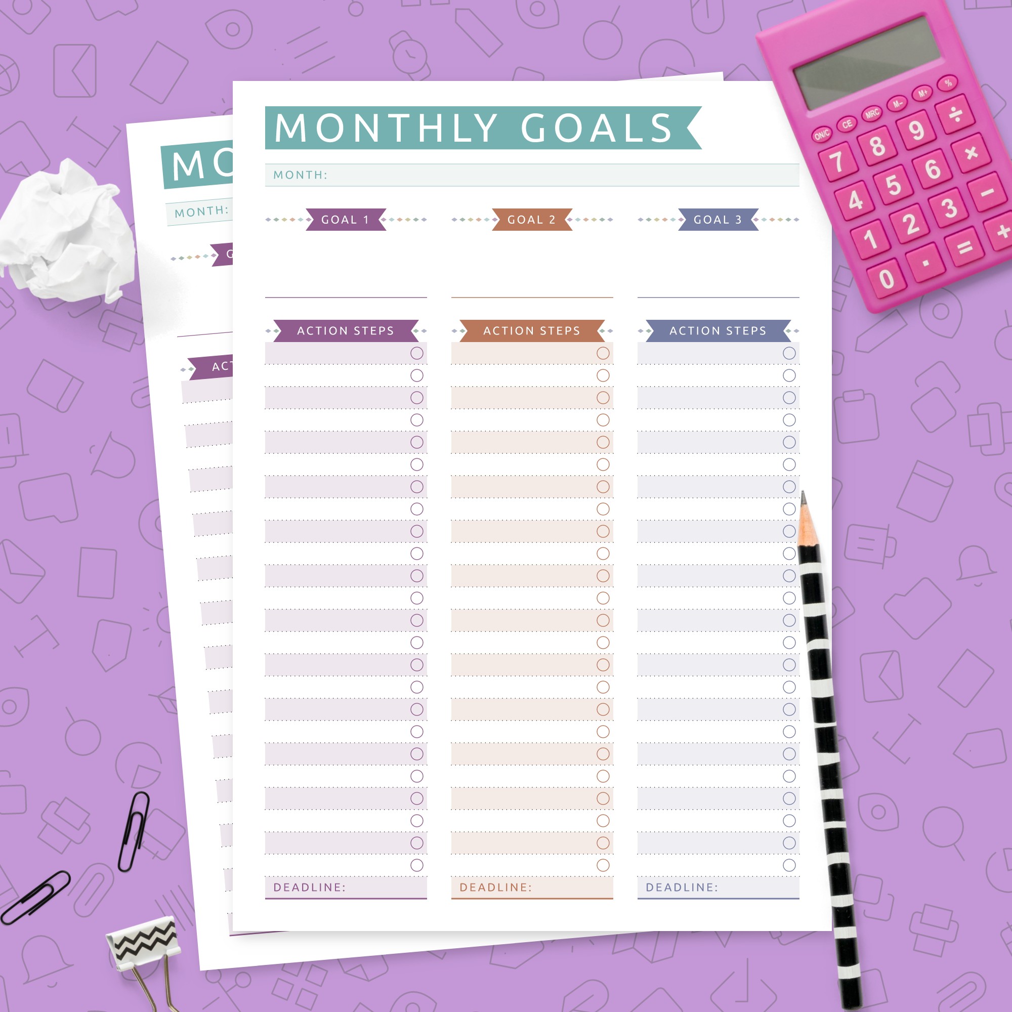 Monthly Goal Track - Colored Design Template - Printable PDF