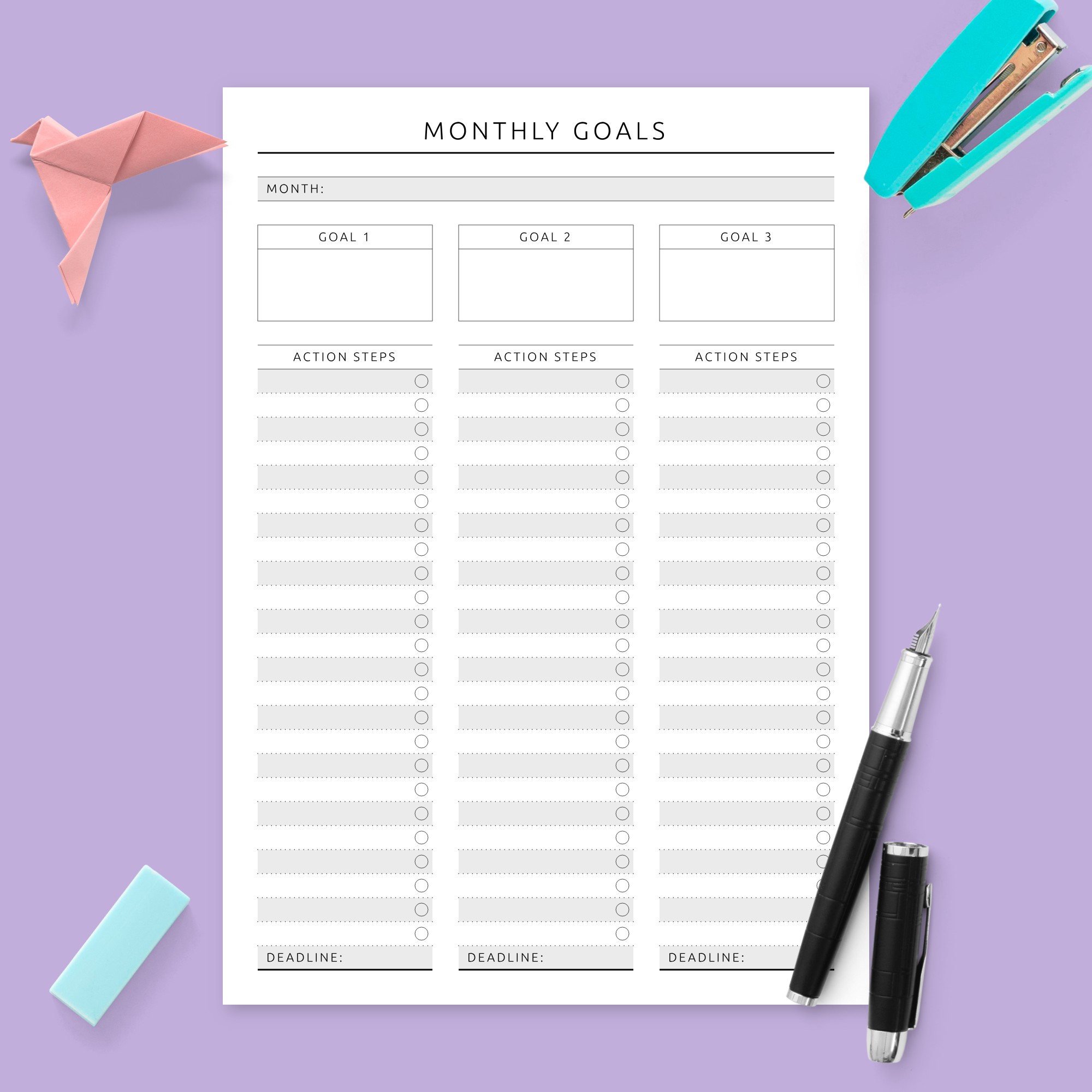 Monthly Goal Track - Formal Design Template - Printable PDF