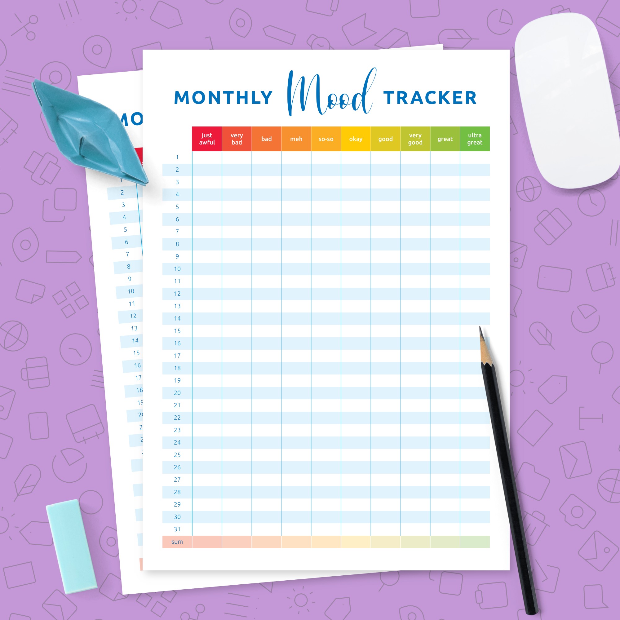 Monthly Mood Tracking Template Template - Printable PDF