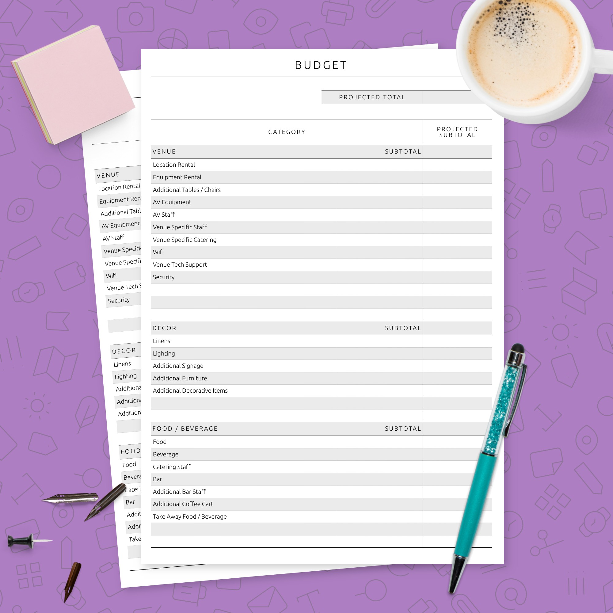 Party Budget Template - Original Style Template - Printable PDF