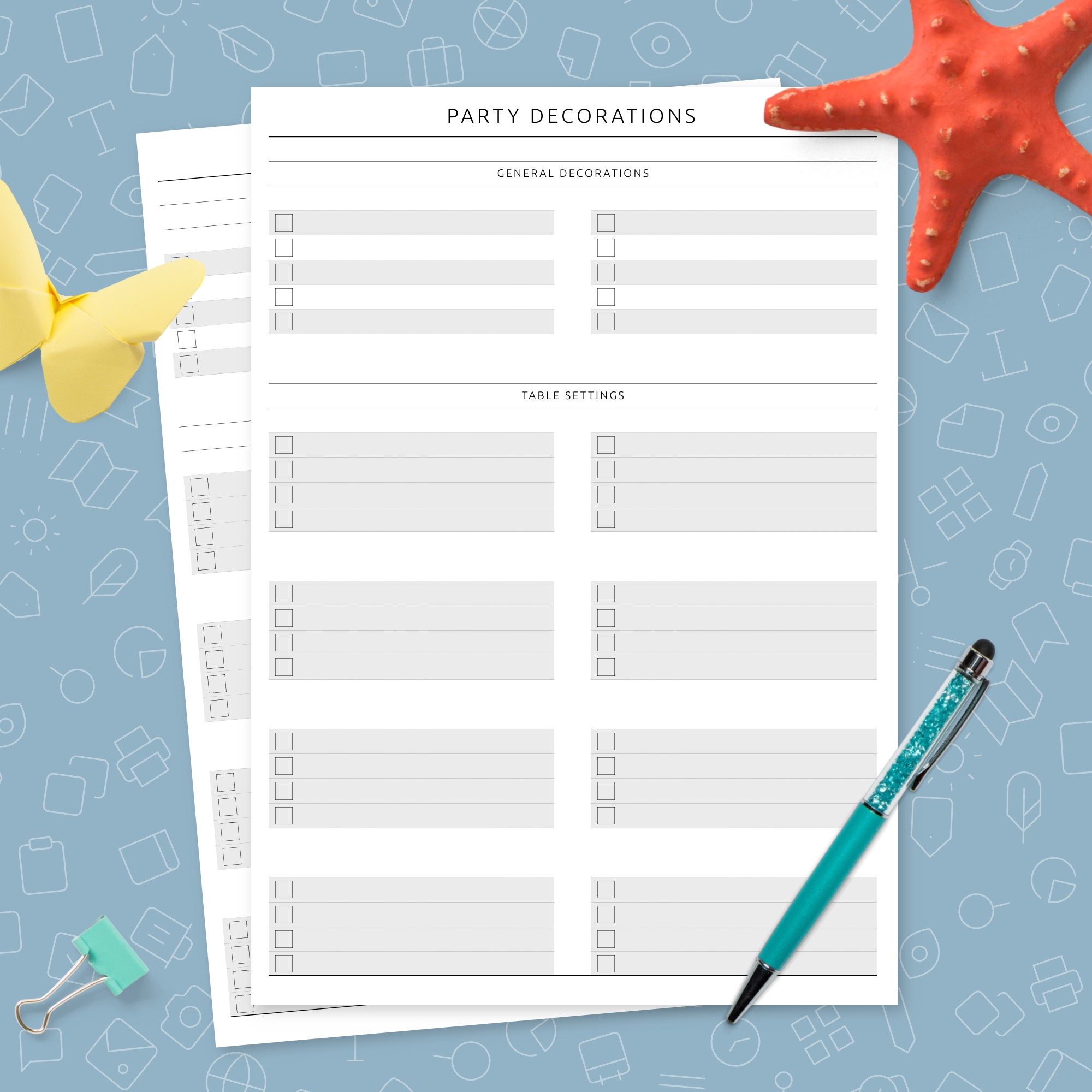 Party Decorations List - Original Style Template - Printable PDF