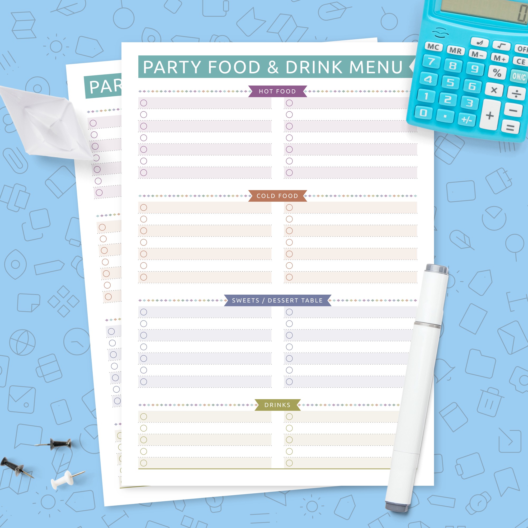 Party Menu - Casual Style Template - Printable PDF
