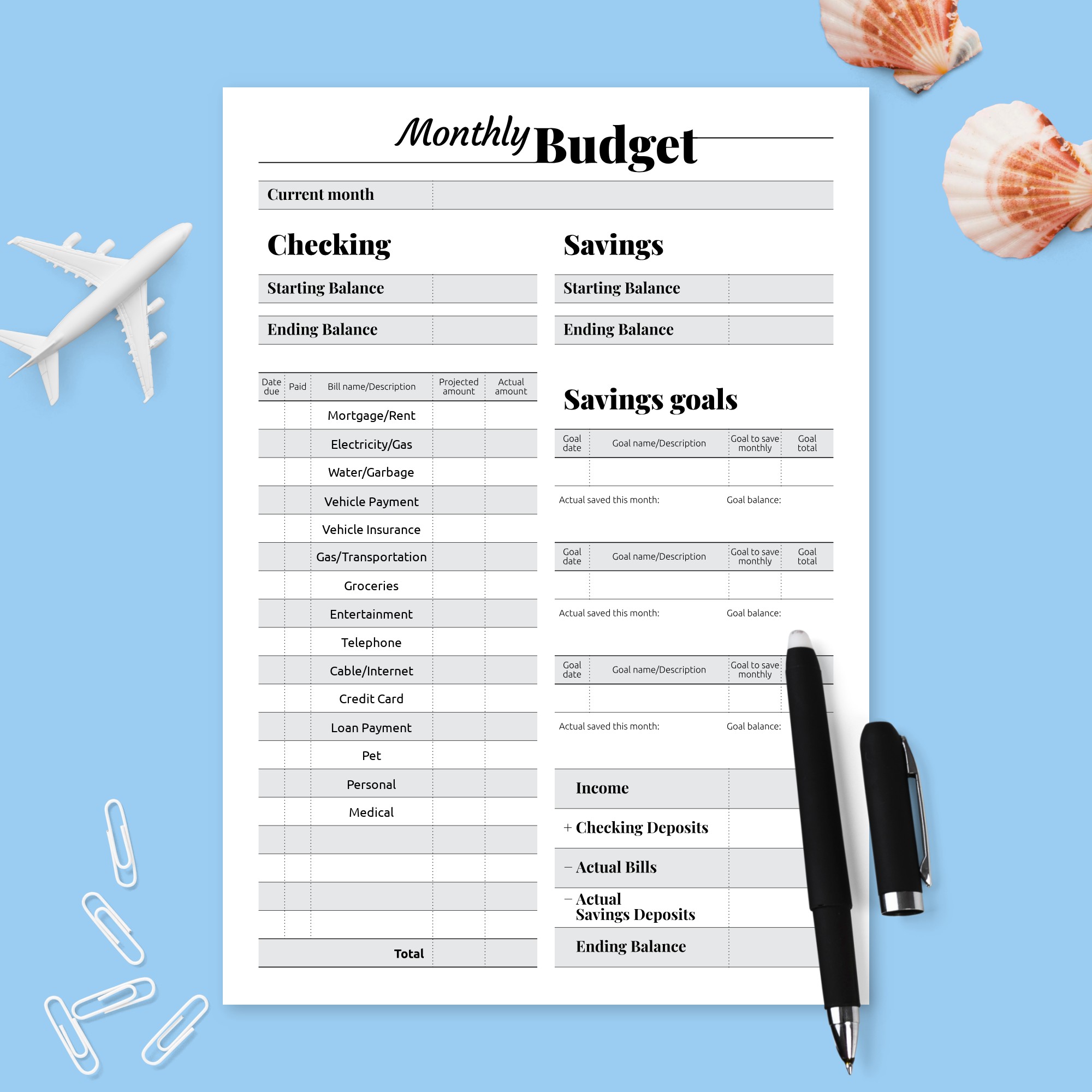 Personal Budget Monthly Plan Template - Printable PDF