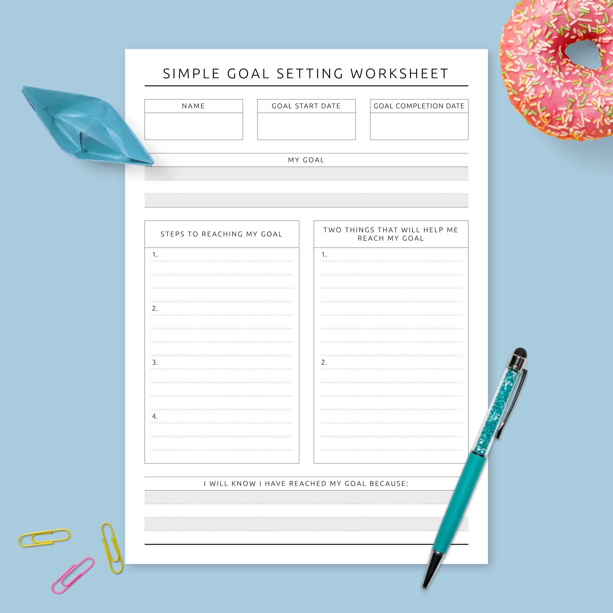 Personal Goal Planning - Formal Design Template - Printable PDF