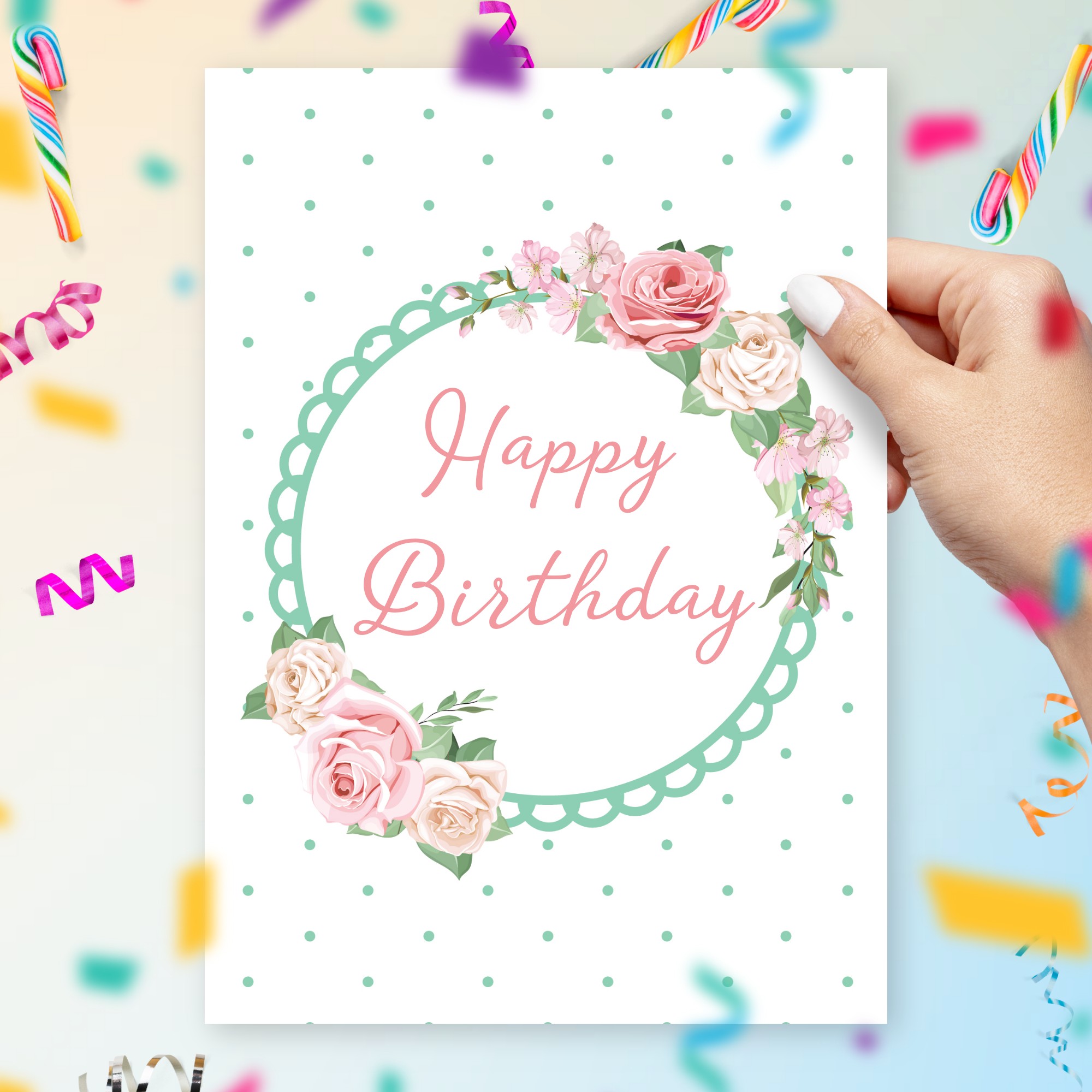 Polka Dot Birthday Card For Her Template Editable Online
