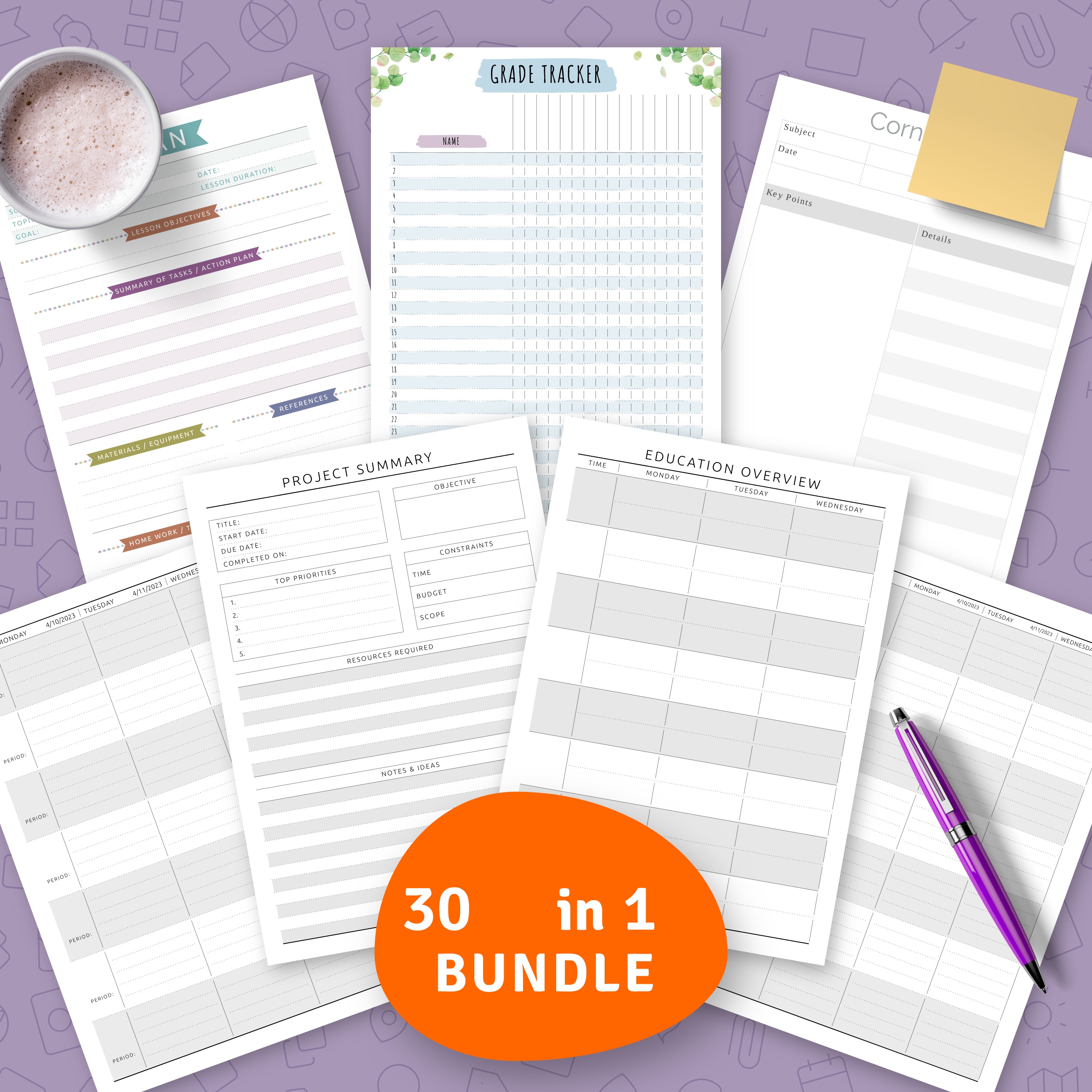 Essential printable teacher planner templates bundle (30 in 1) Template ...