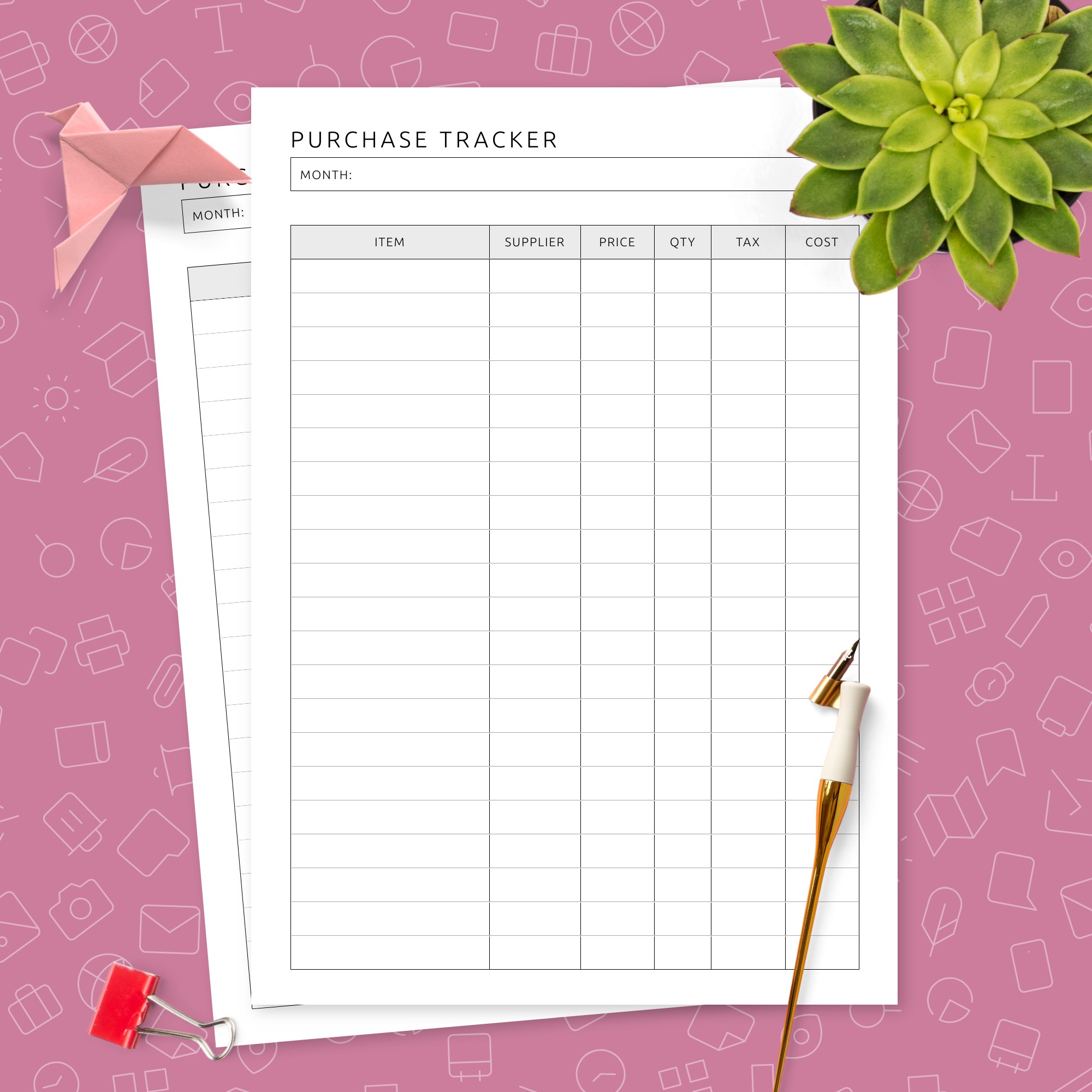 Purchase Tracker Template Template - Printable PDF