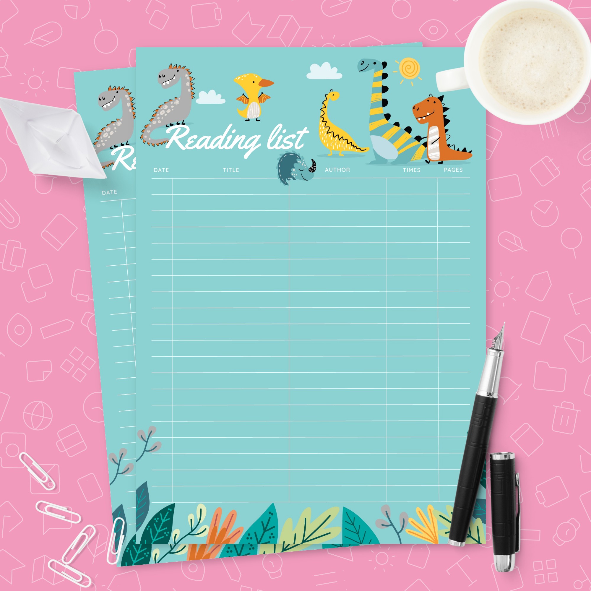 Reading List Template (Dinosaurs Design) Template - Printable PDF