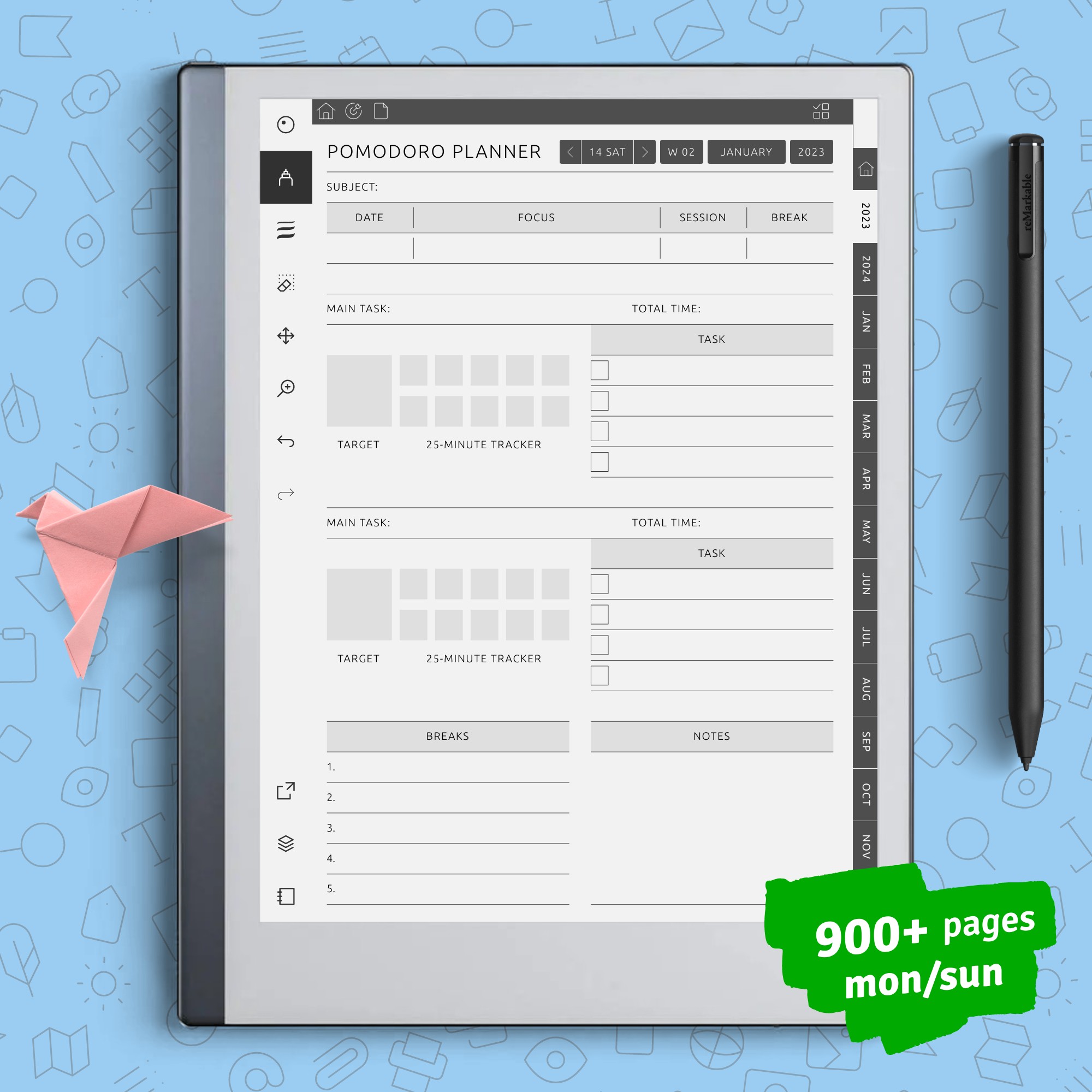 Download 2025 - 2026 reMarkable Pomodoro Planner Hyperlinked PDF