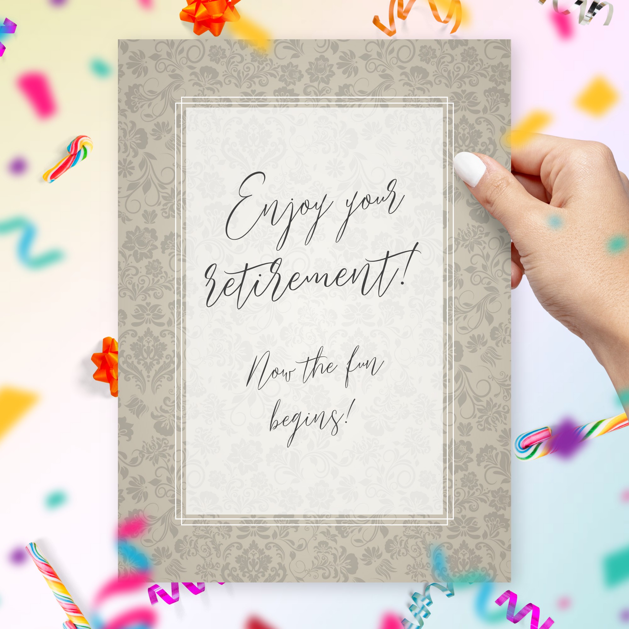 Retirement Greeting Card With Ornament Template Editable Online