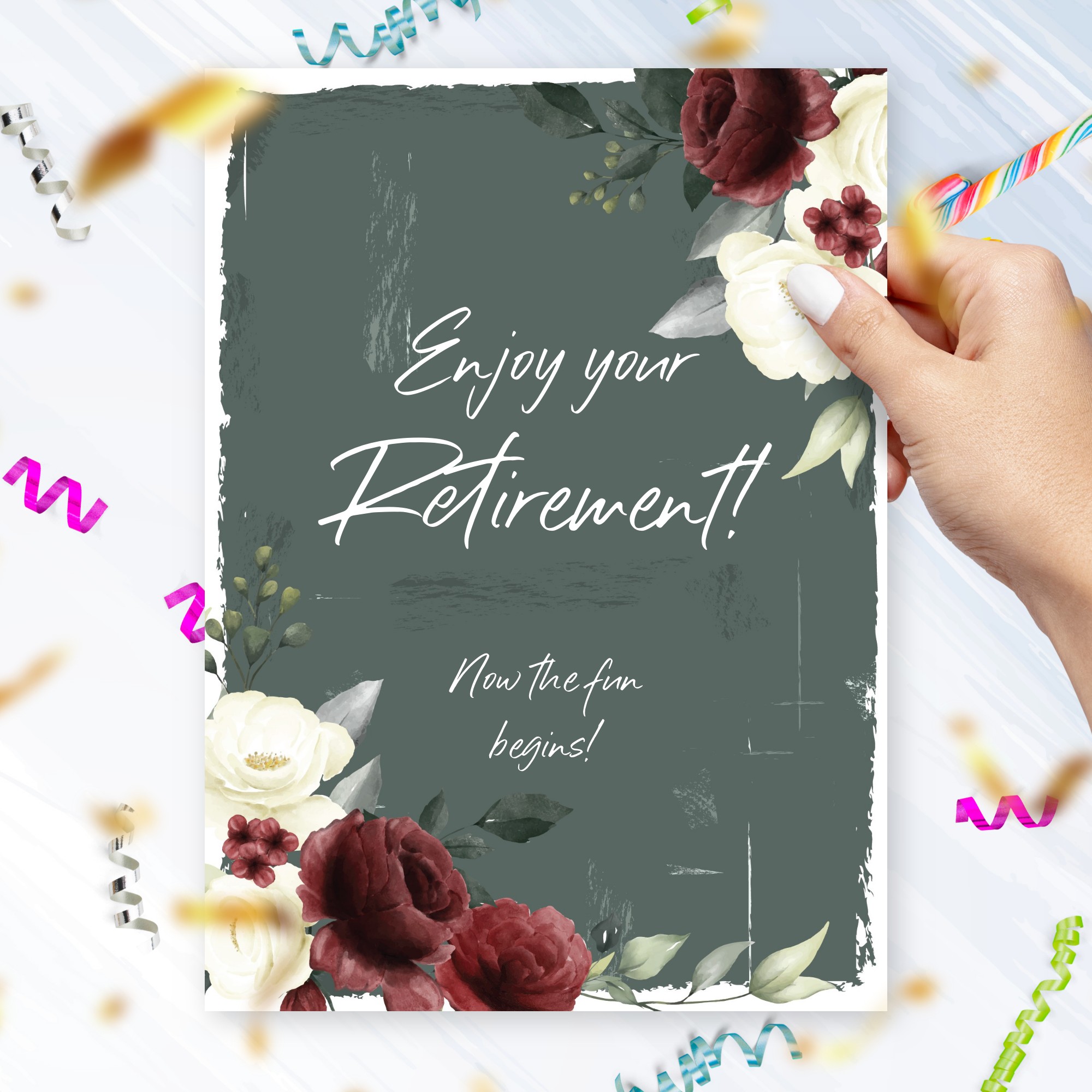 Retirement Greeting Card With Peony Template Editable Online