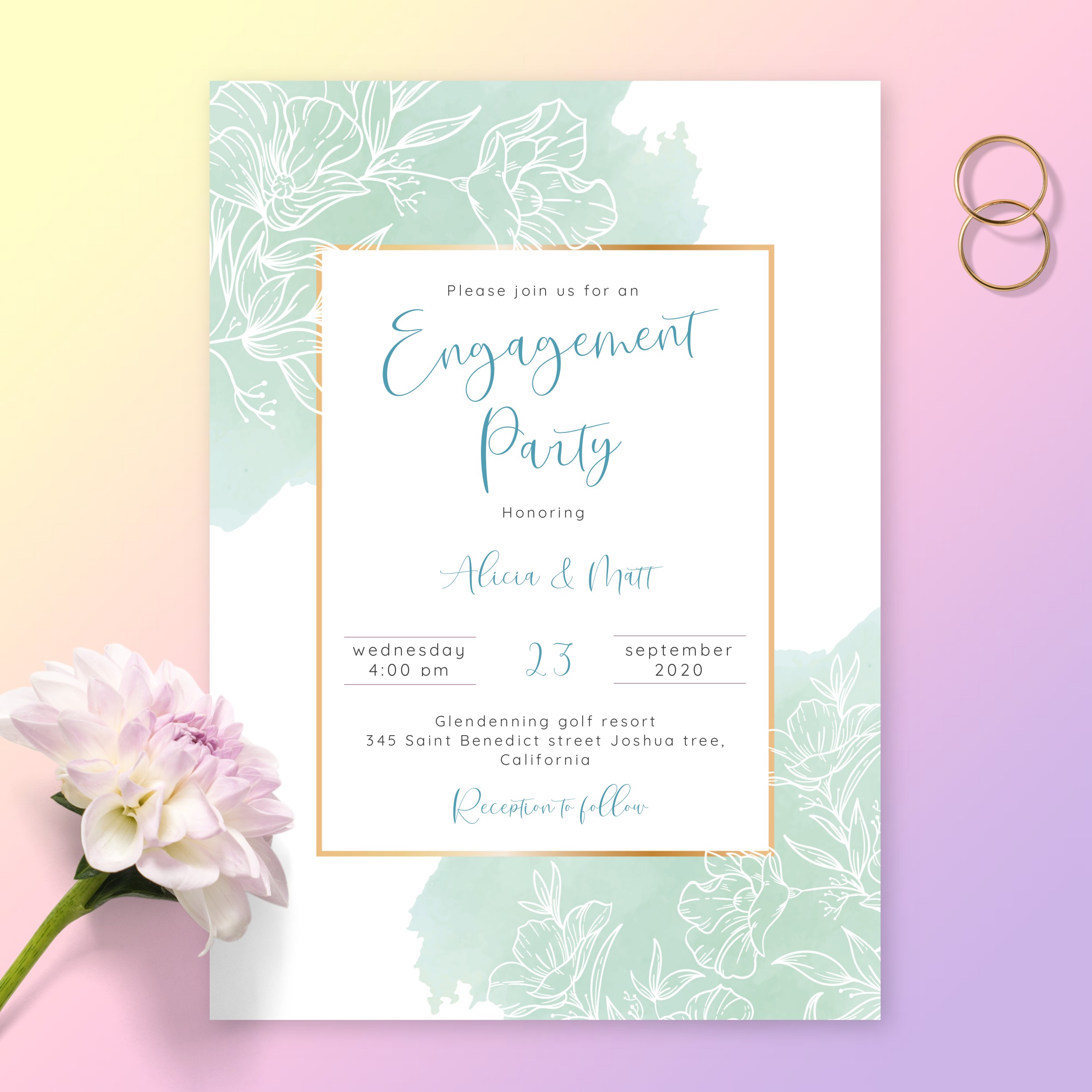 Romantic Blue Floral Engagement Party Invitation Template Online Maker