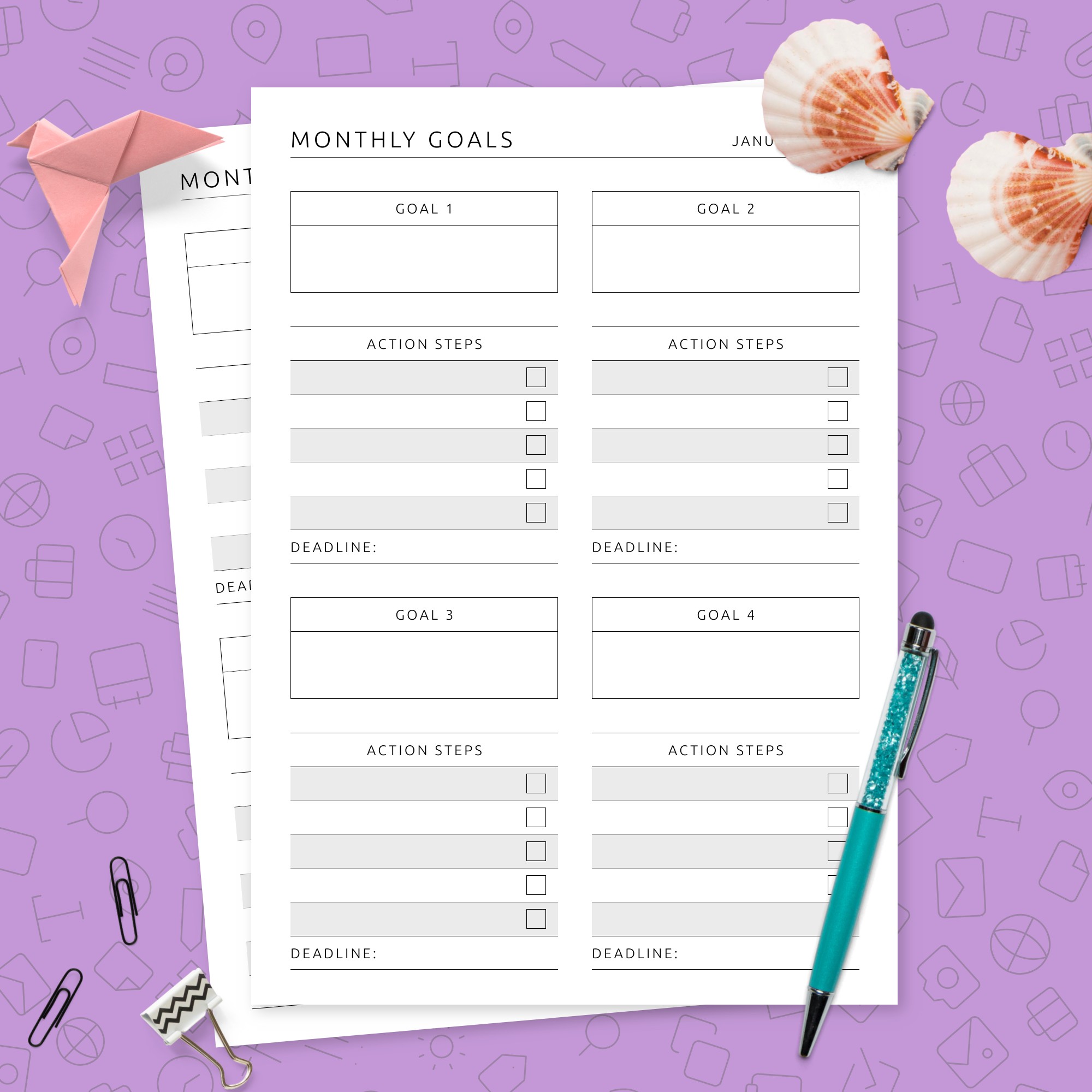 Simple Four Monthly Goals Template Template - Printable PDF