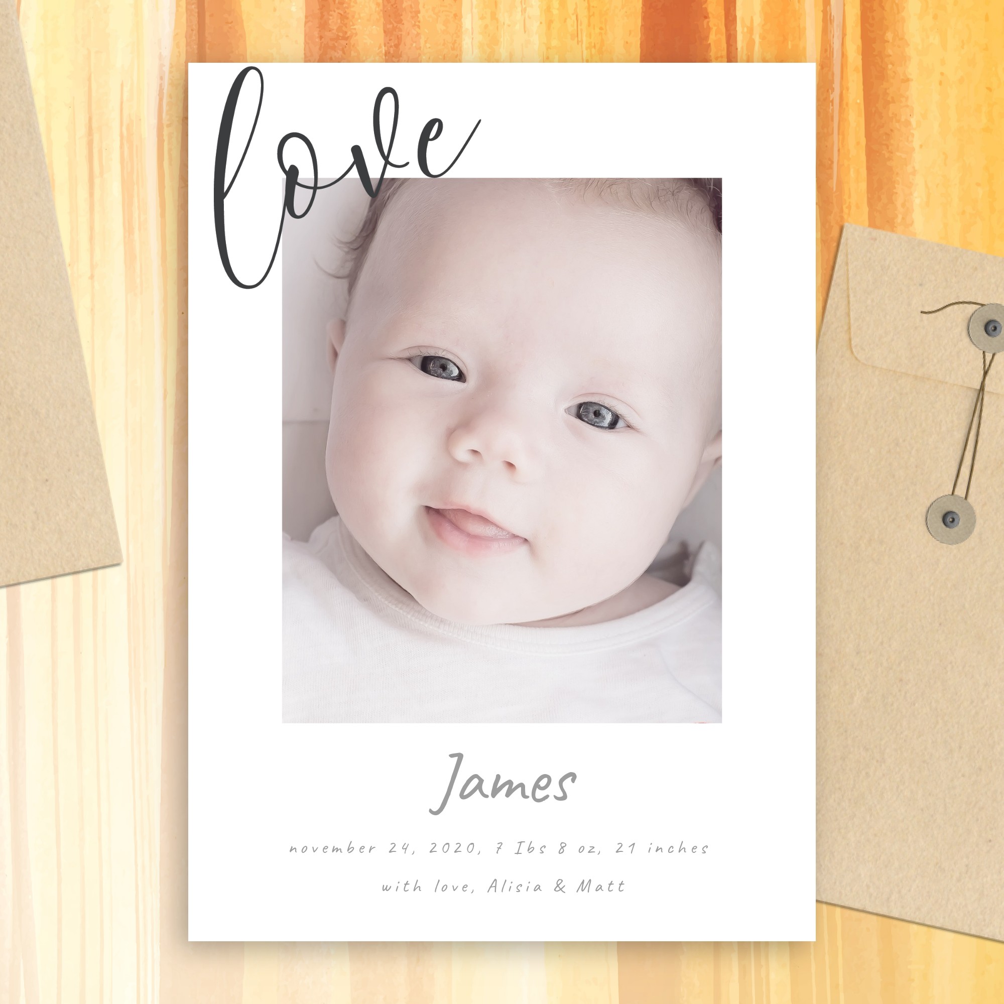 Simple Minimalist Birth Announcement Card Template Online Maker