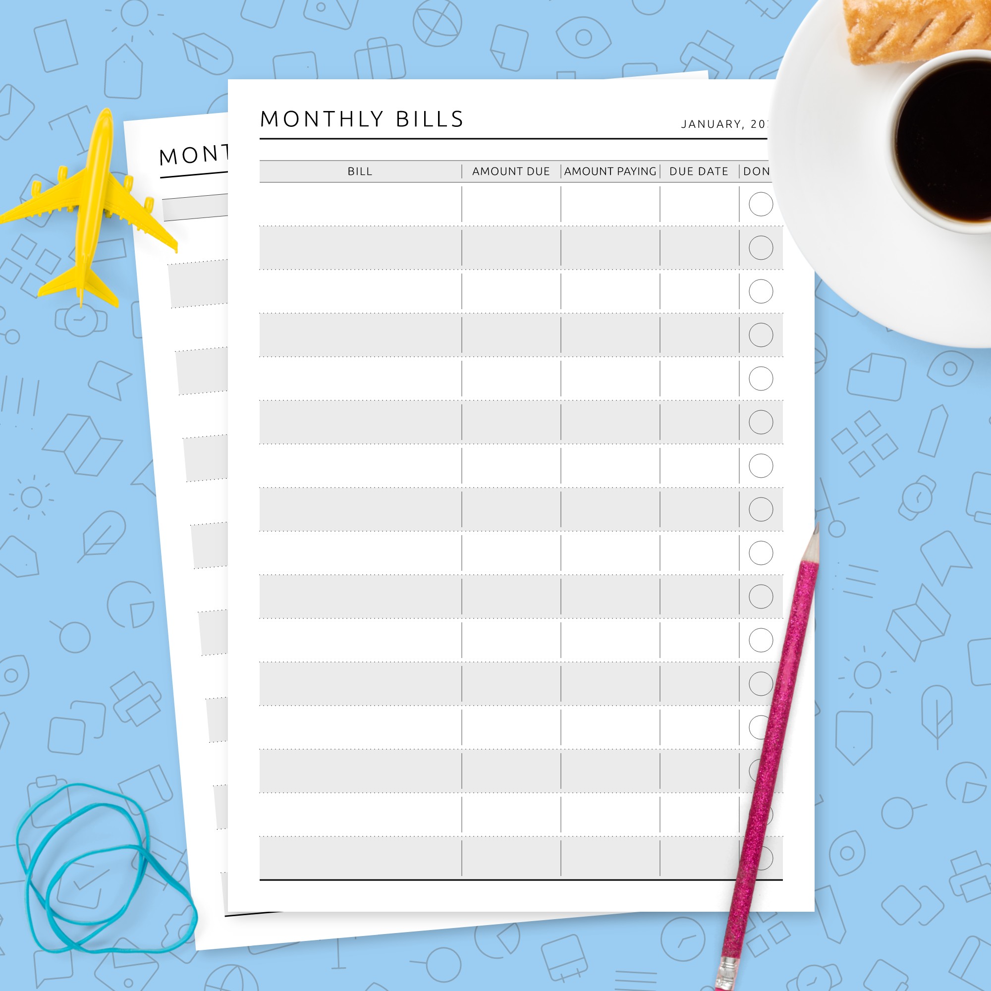 Simple Monthly Bill Organizer Template Template - Printable PDF