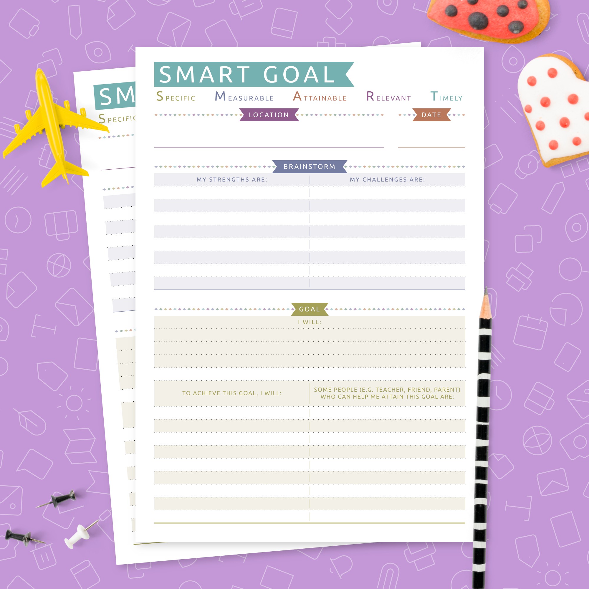 Smart Goal Planner - Colored Design Template - Printable PDF