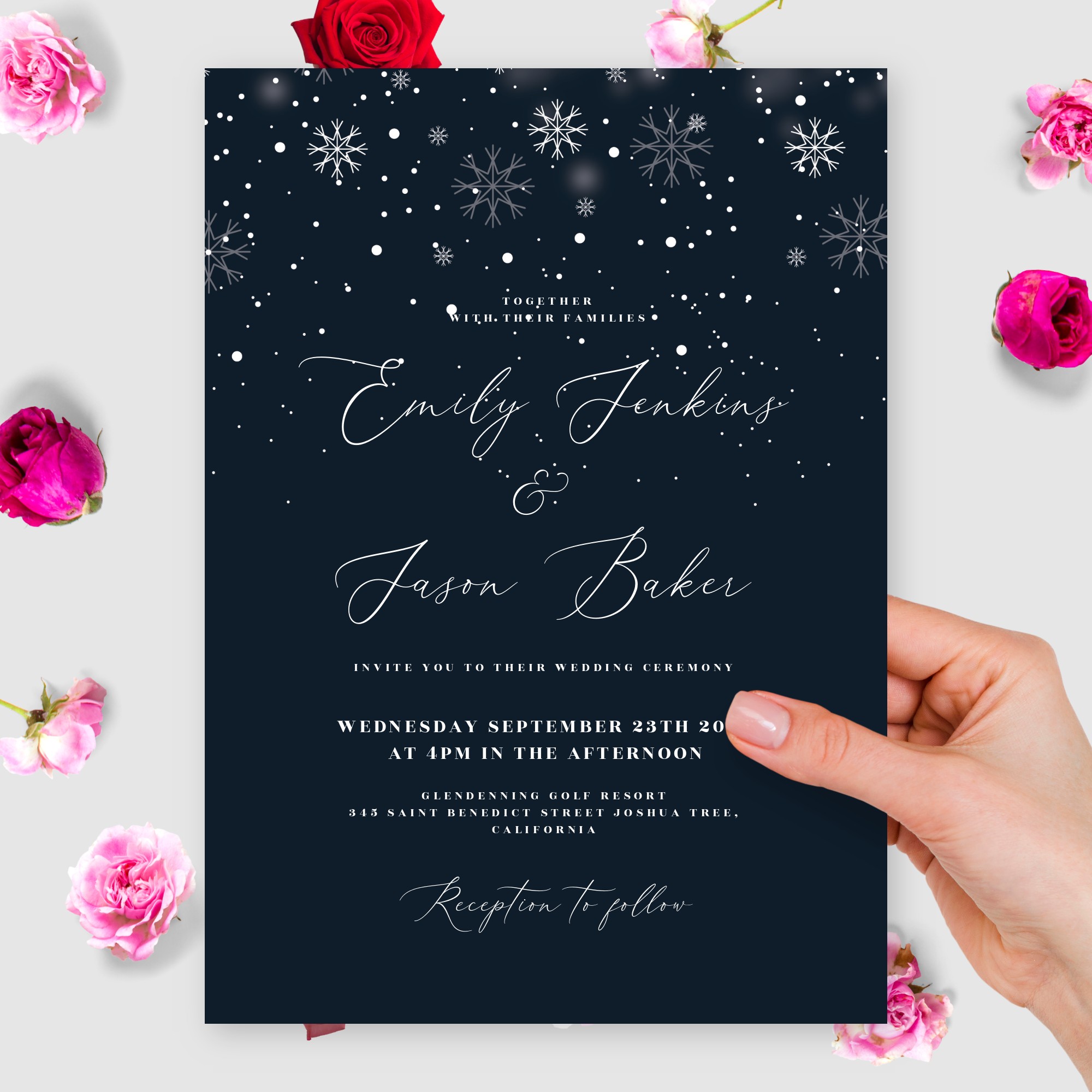 Snowflakes Winter Wedding Invitation Template Online Maker