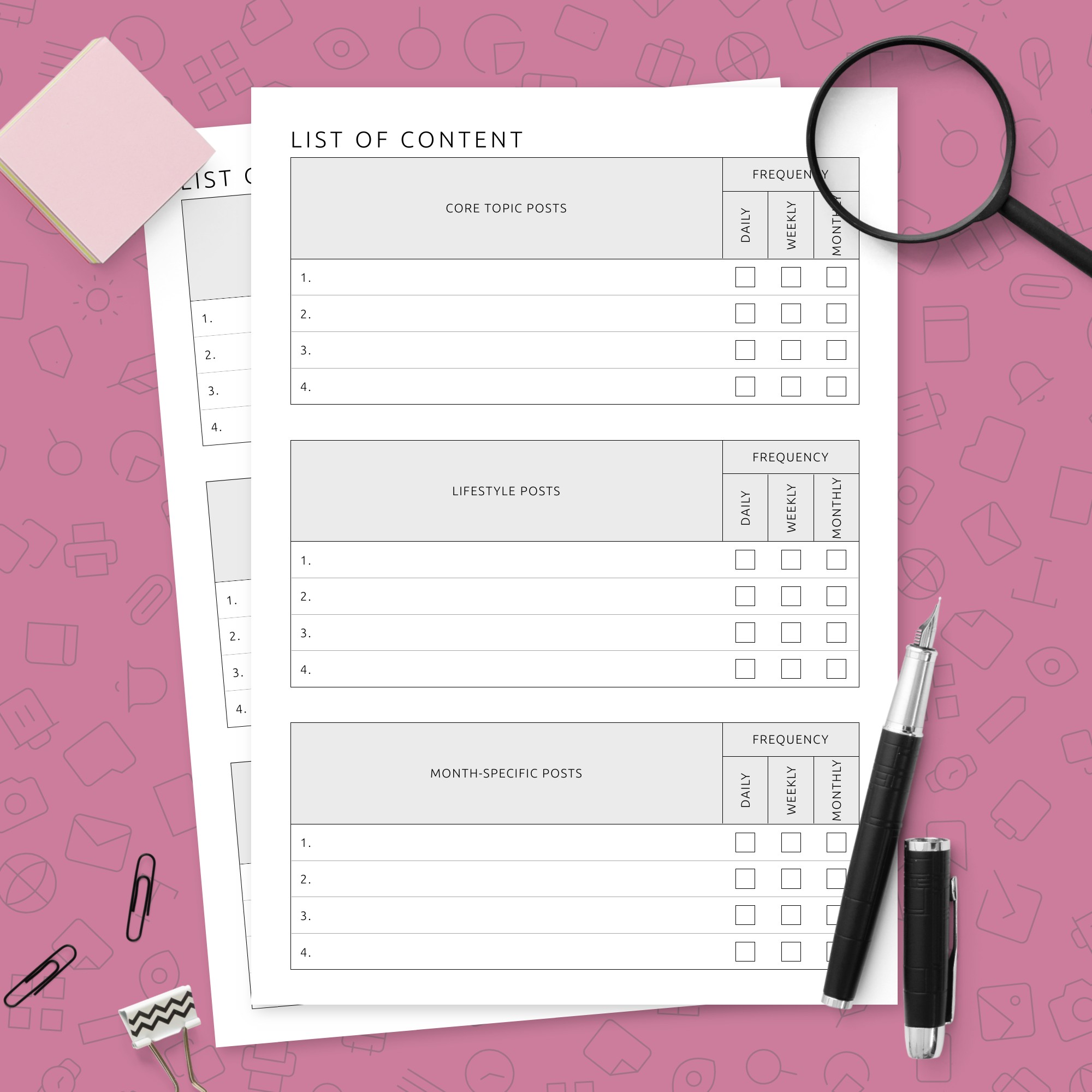 Social Media Content List Template Template - Printable PDF