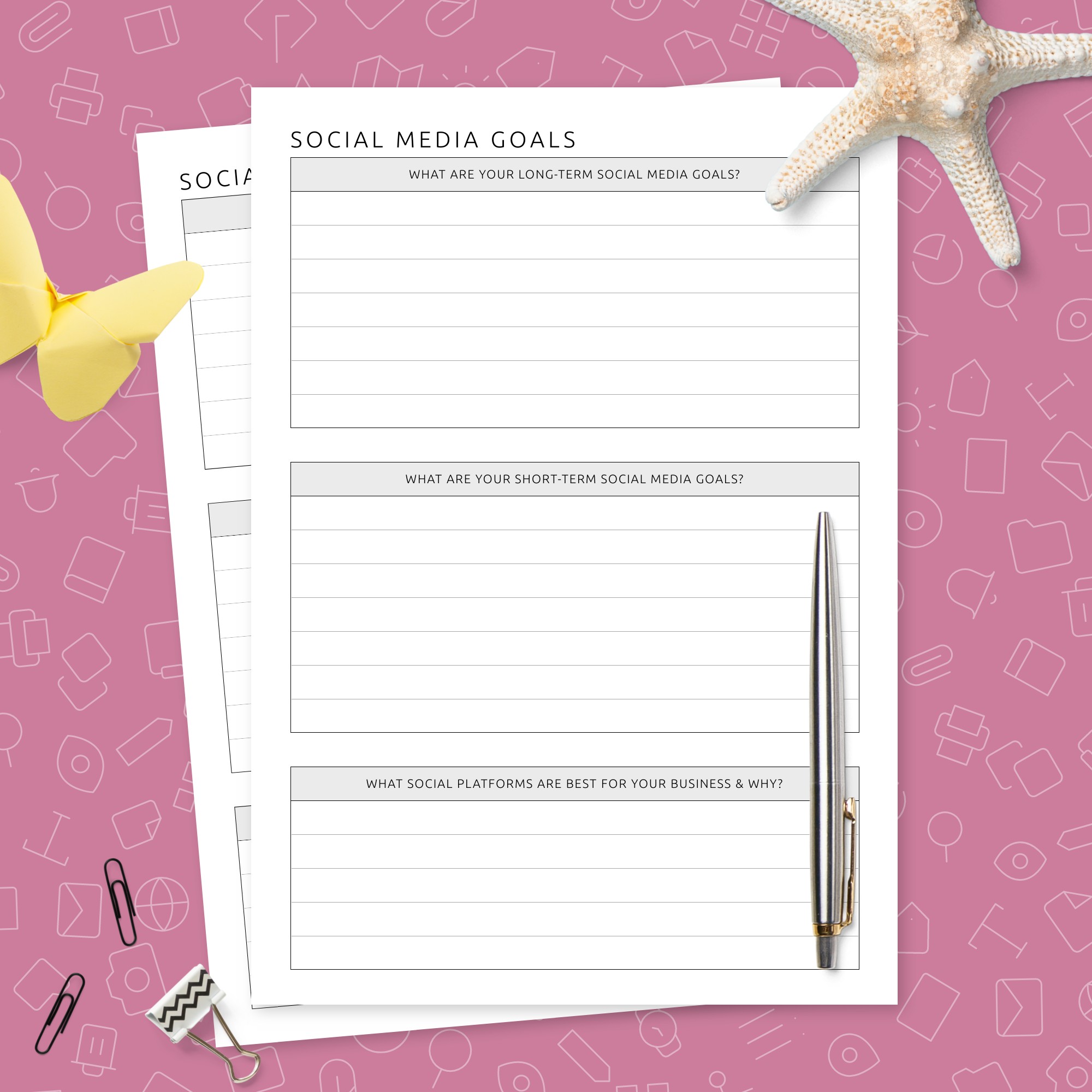Social Media Goals Template Template - Printable PDF
