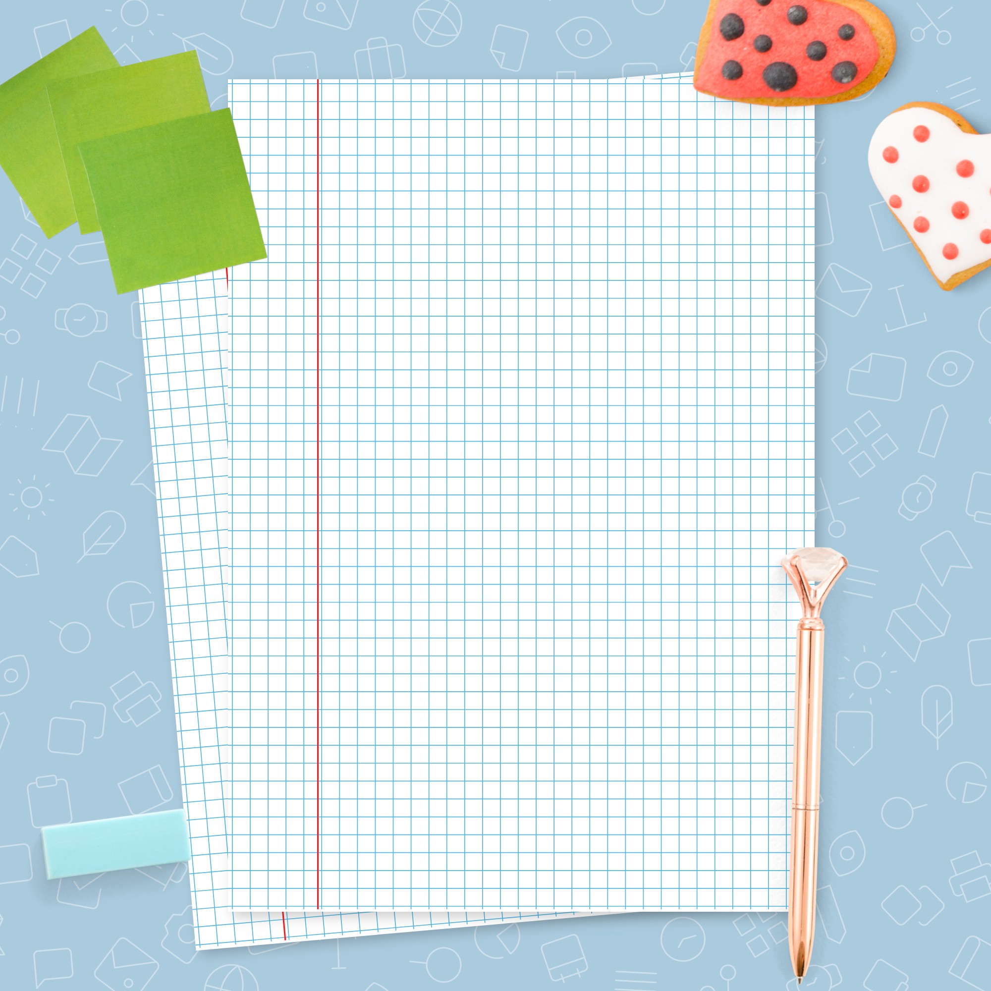 Squared Narrow Ruled Blue With Margin Template - Printable PDF