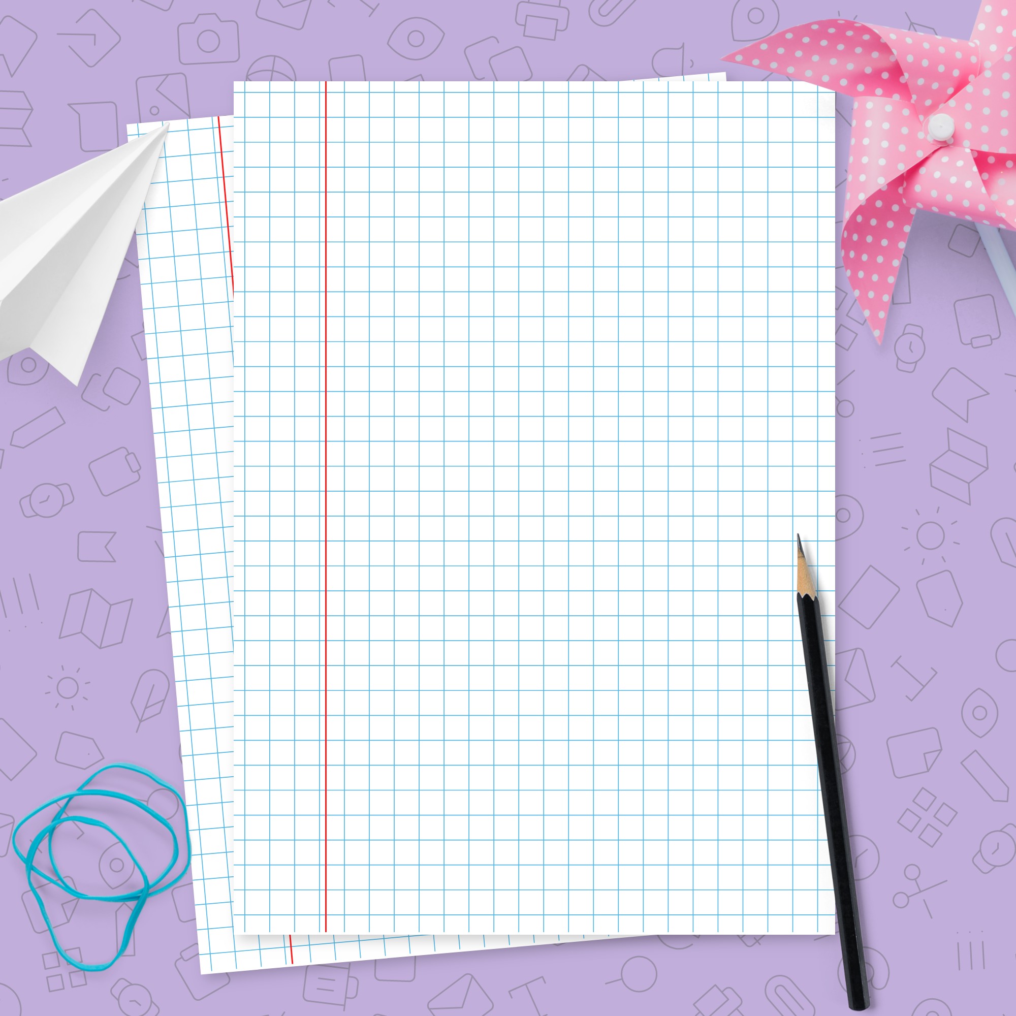 Squared Wide Ruled Blue With Margin Template - Printable PDF