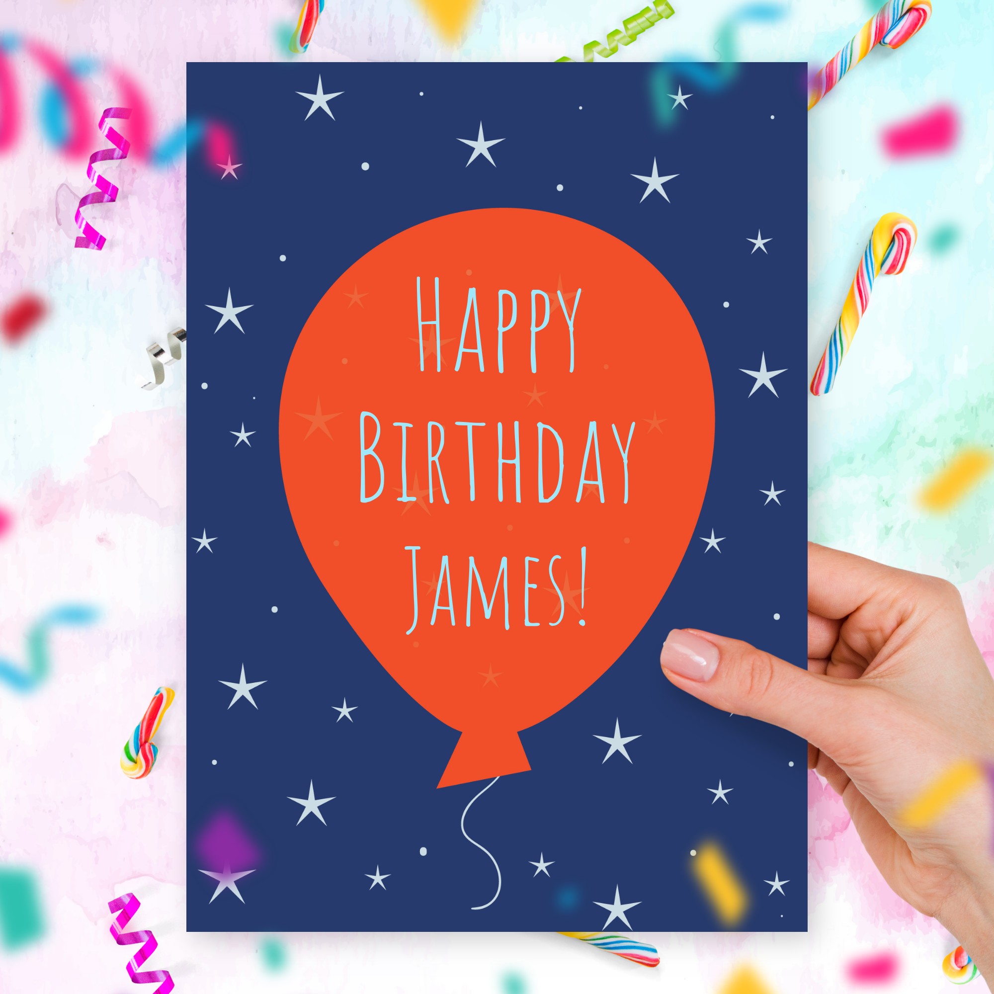 Stars Balloon Birthday Card For Him Template Editable Online