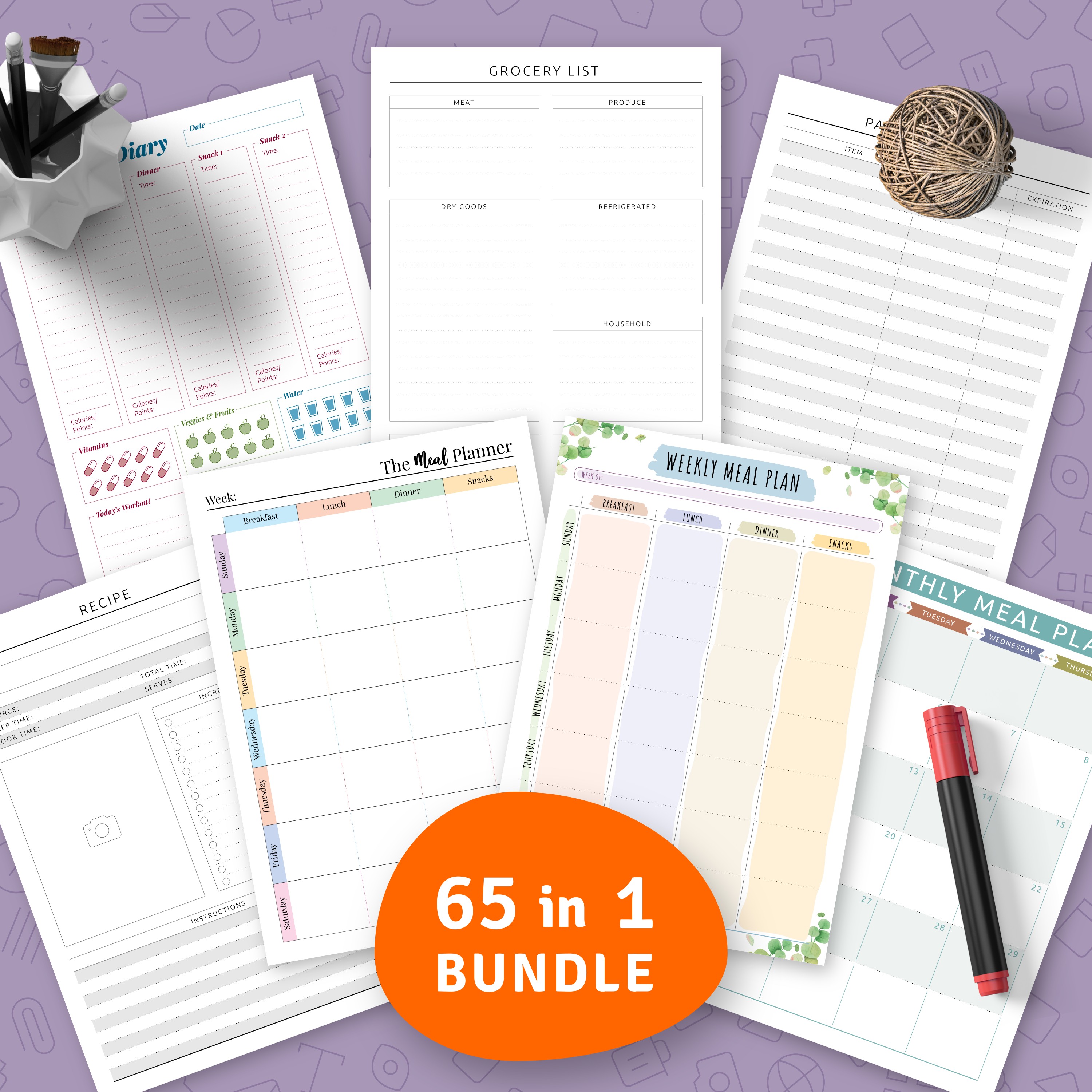 Ultimate Meal Planner Templates Bundle (65 in 1) - Download Printable PDF