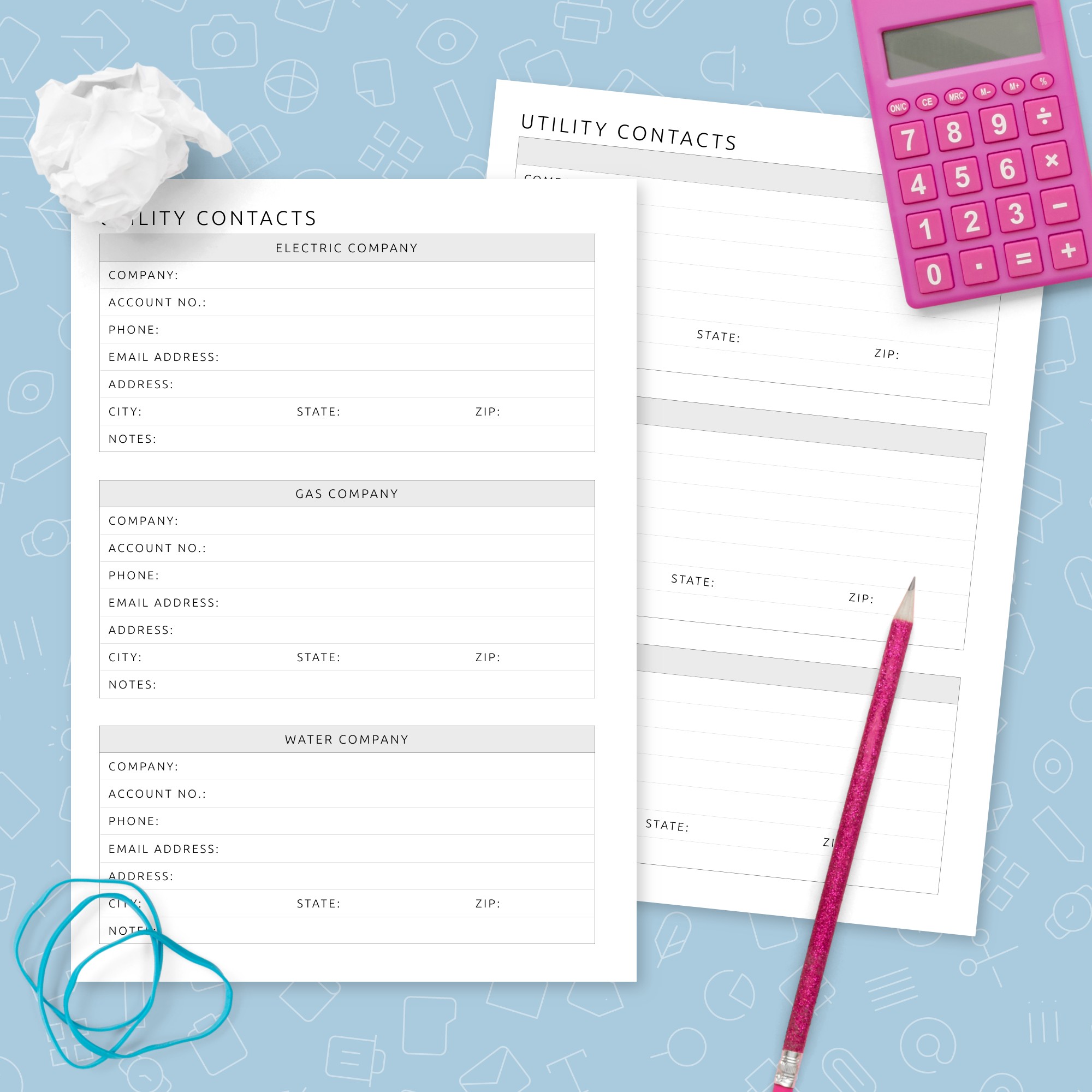 Utility Contacts Template Template - Printable PDF
