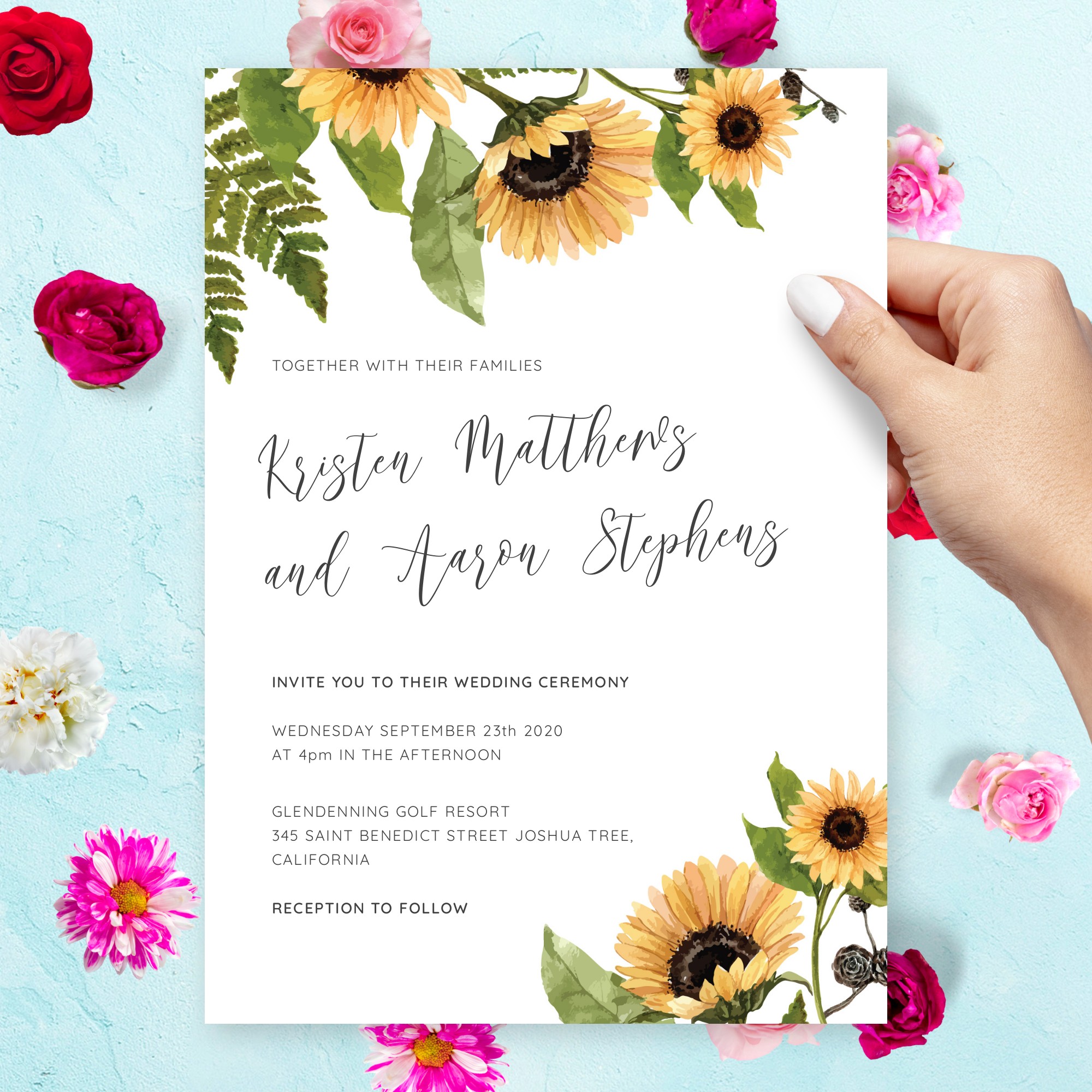 Watercolor Sunflowers Rustic Wedding Invitation Template Online Maker