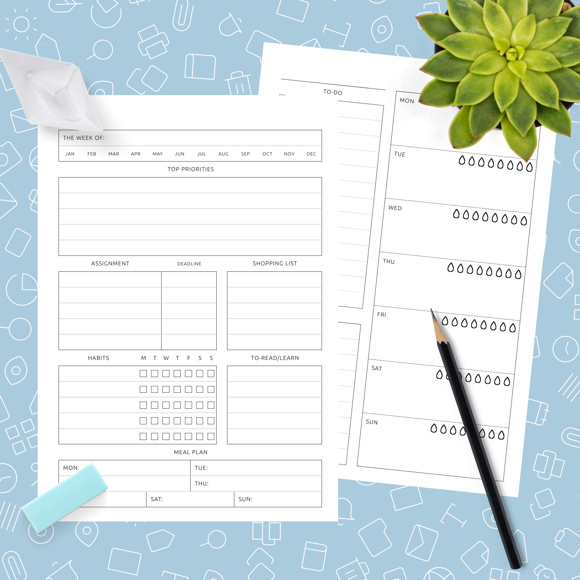 Week in 2 Pages Extended Minimalist Style Template Template - Printable PDF