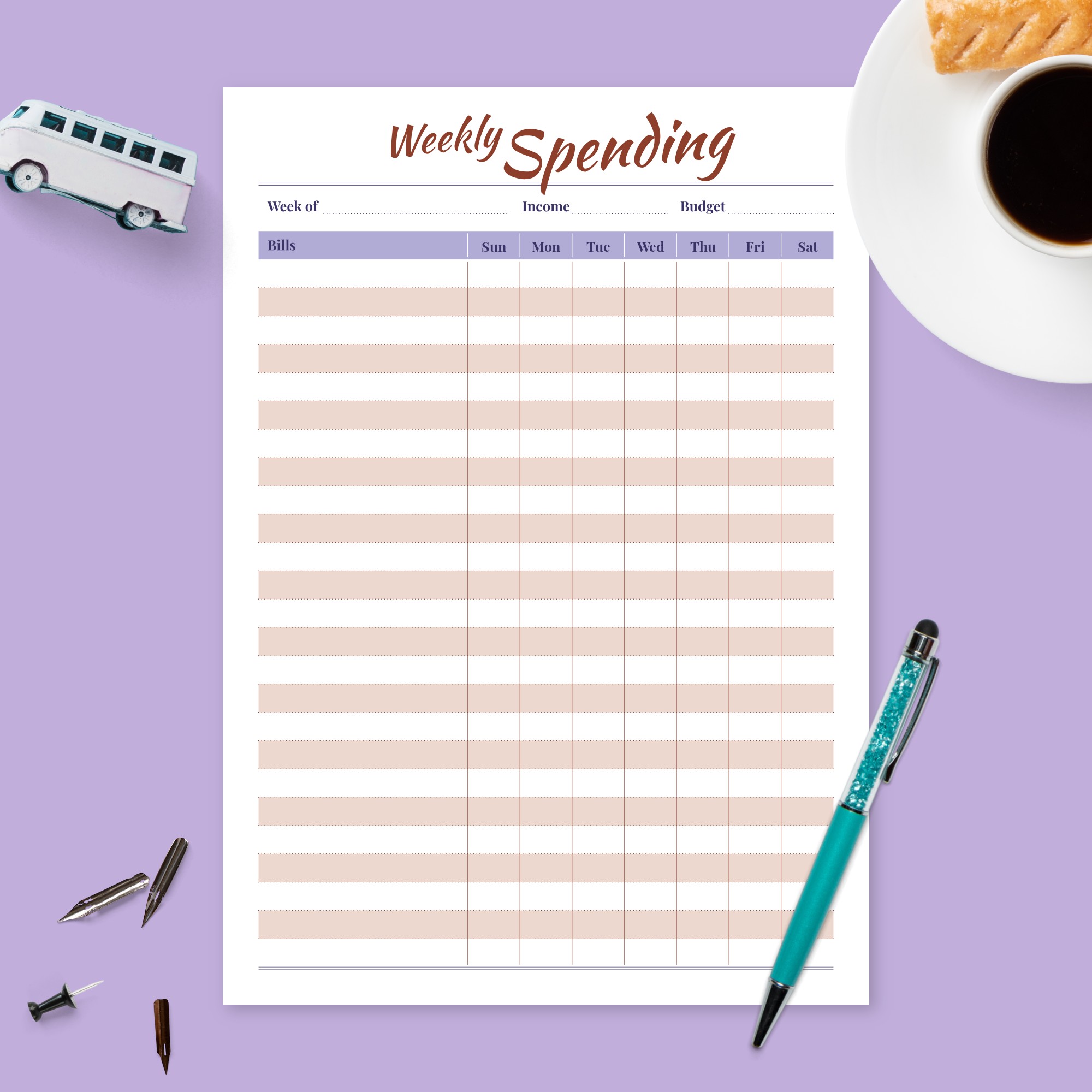 Weekly Bill Expenses Template - Printable PDF