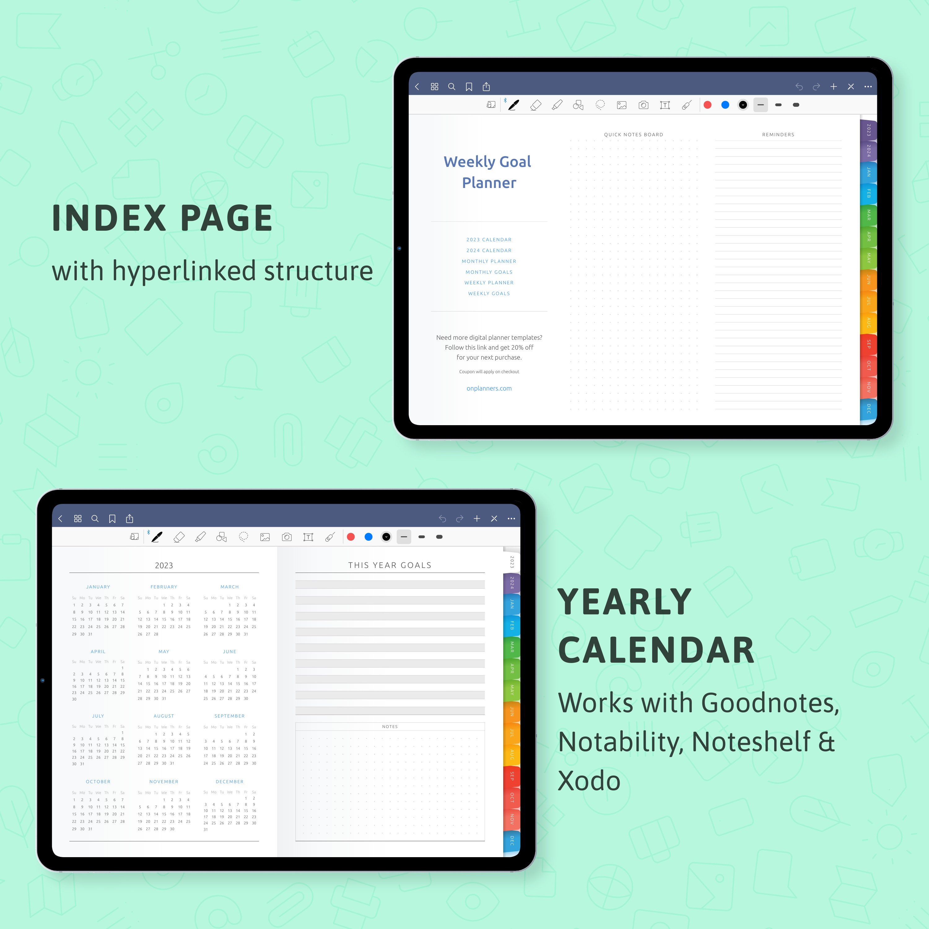 Digital Weekly Goals Planner Template for: GoodNotes; Notability; iPad ...