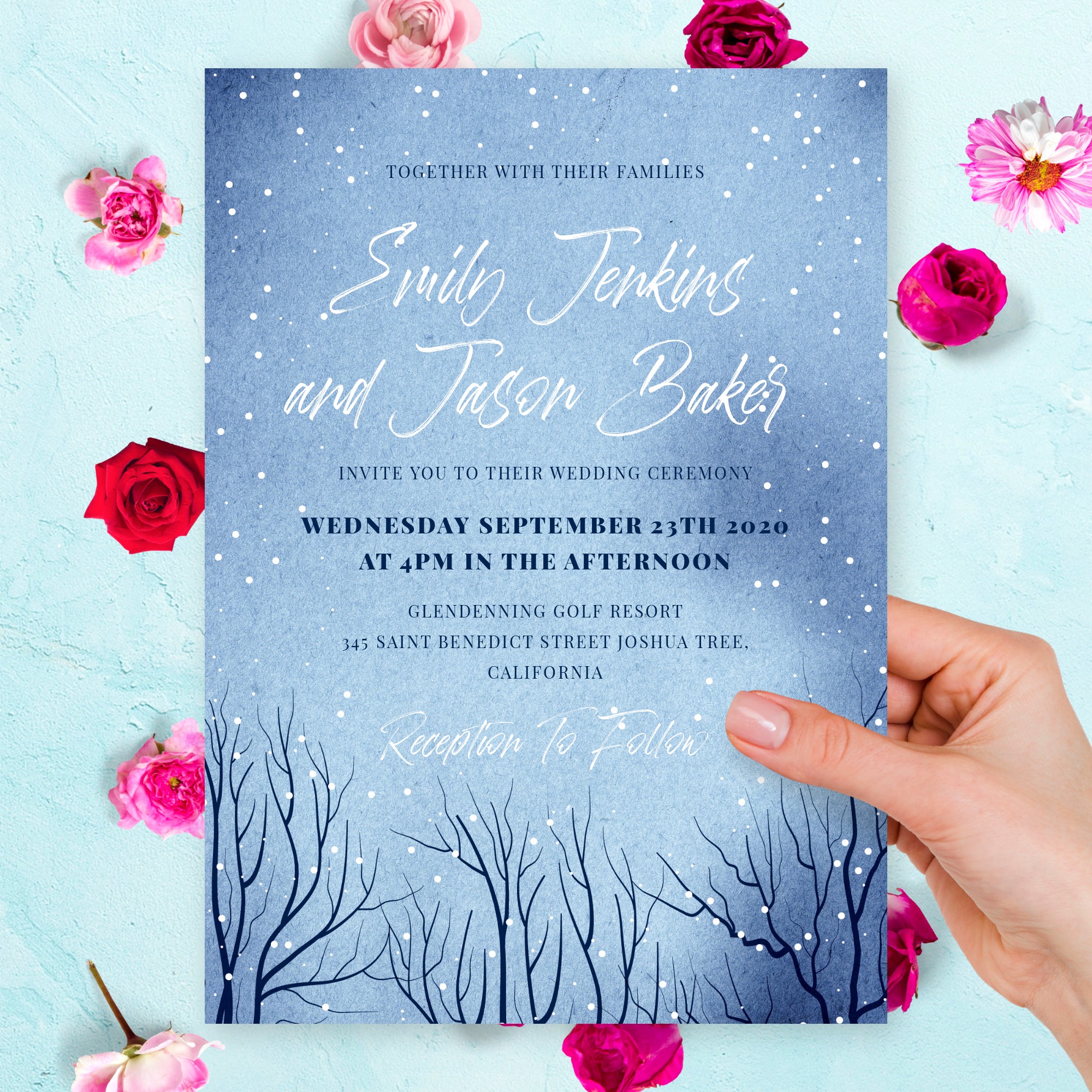 Winter Woodland Wedding Invitation Template Online Maker