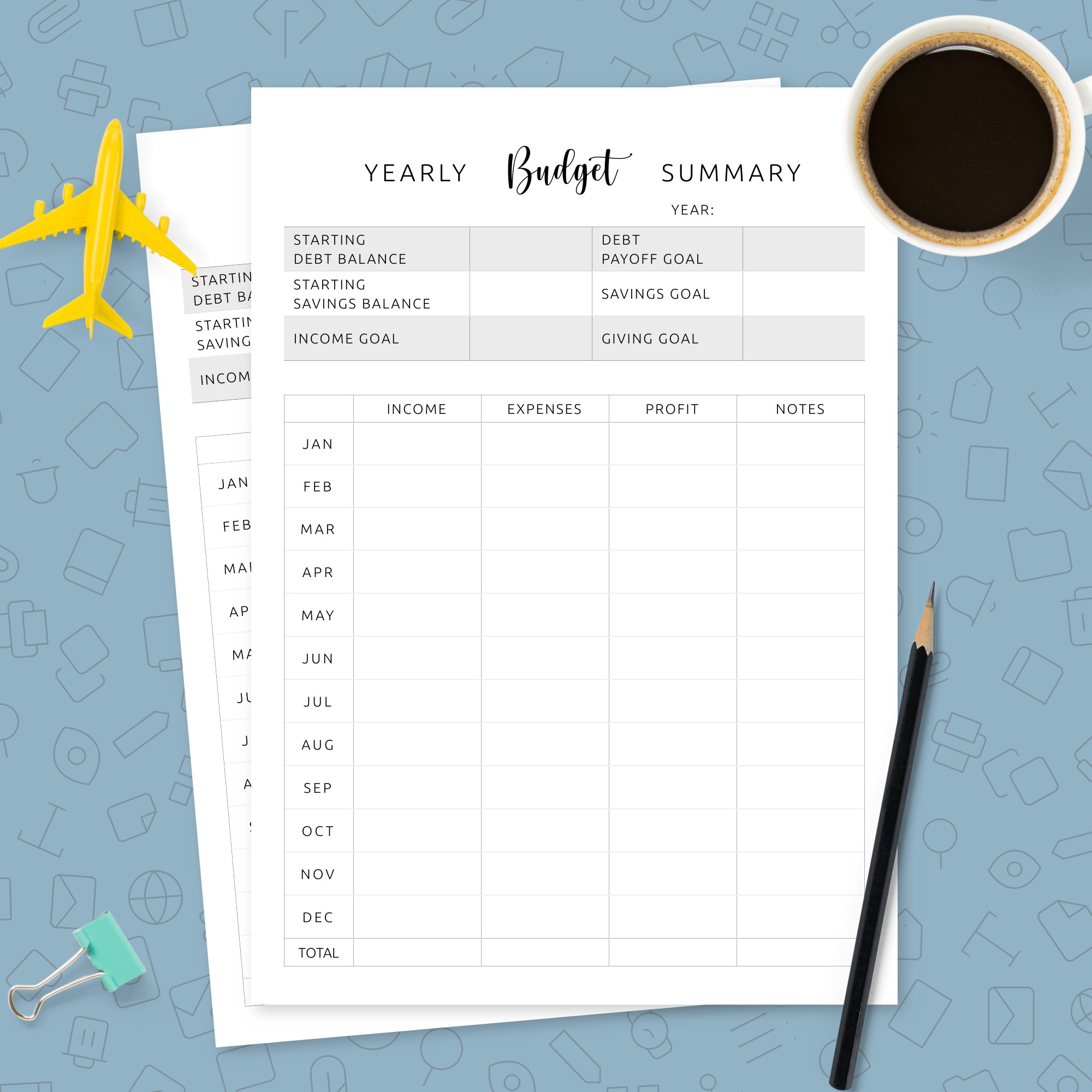Yearly Budget Summary Template Template - Printable PDF