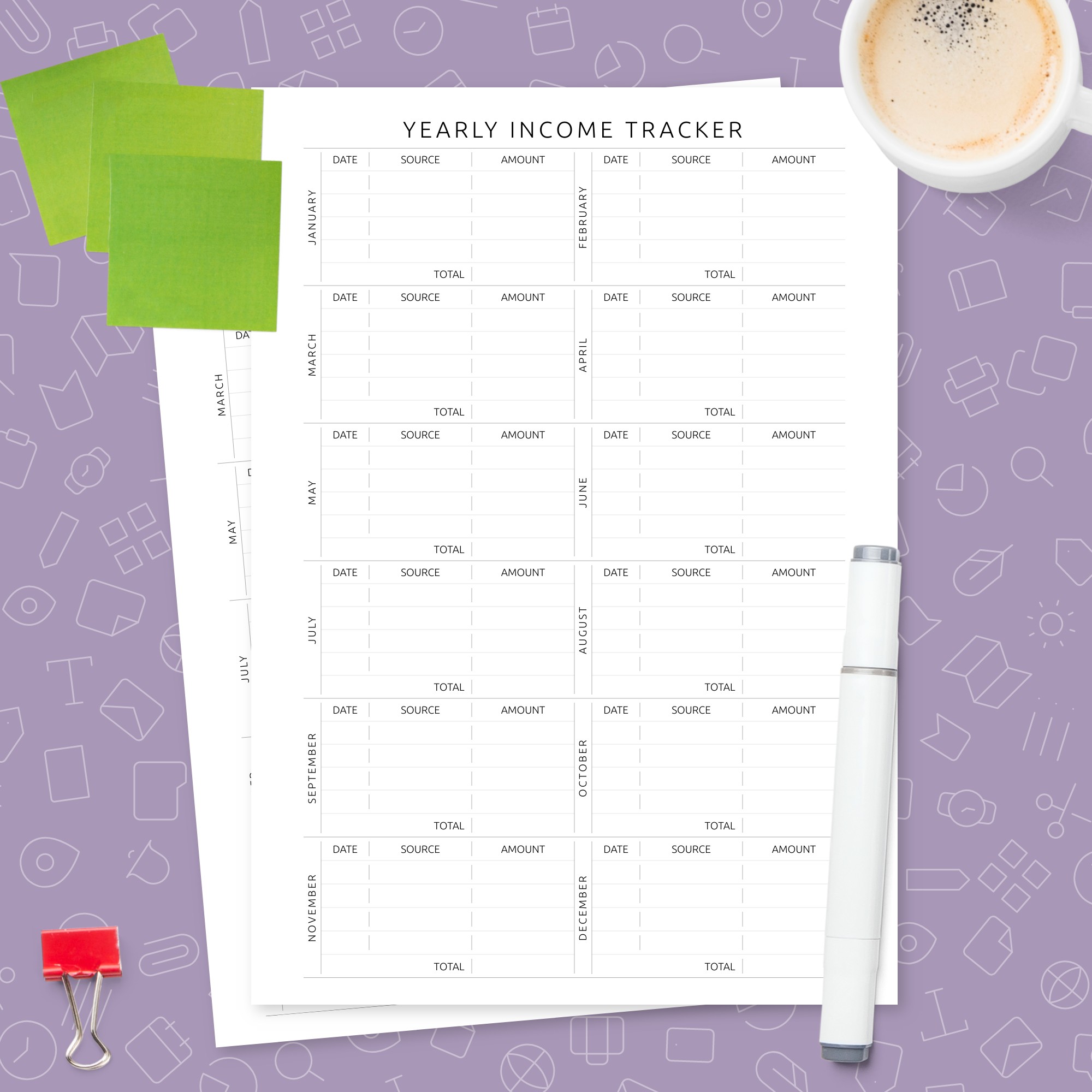 Yearly Income Tracker Template Template - Printable PDF