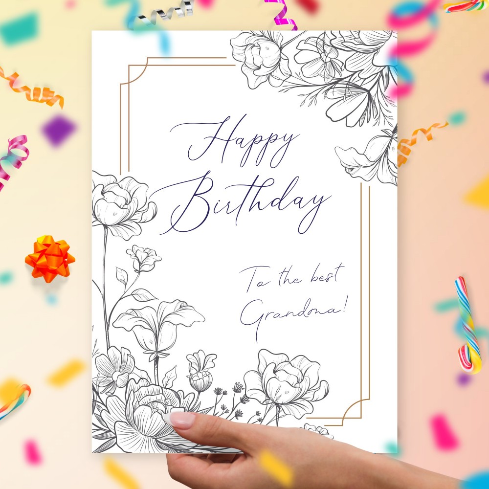 Happy Birthday Grandma Birthday Card Flower Style Template Editable