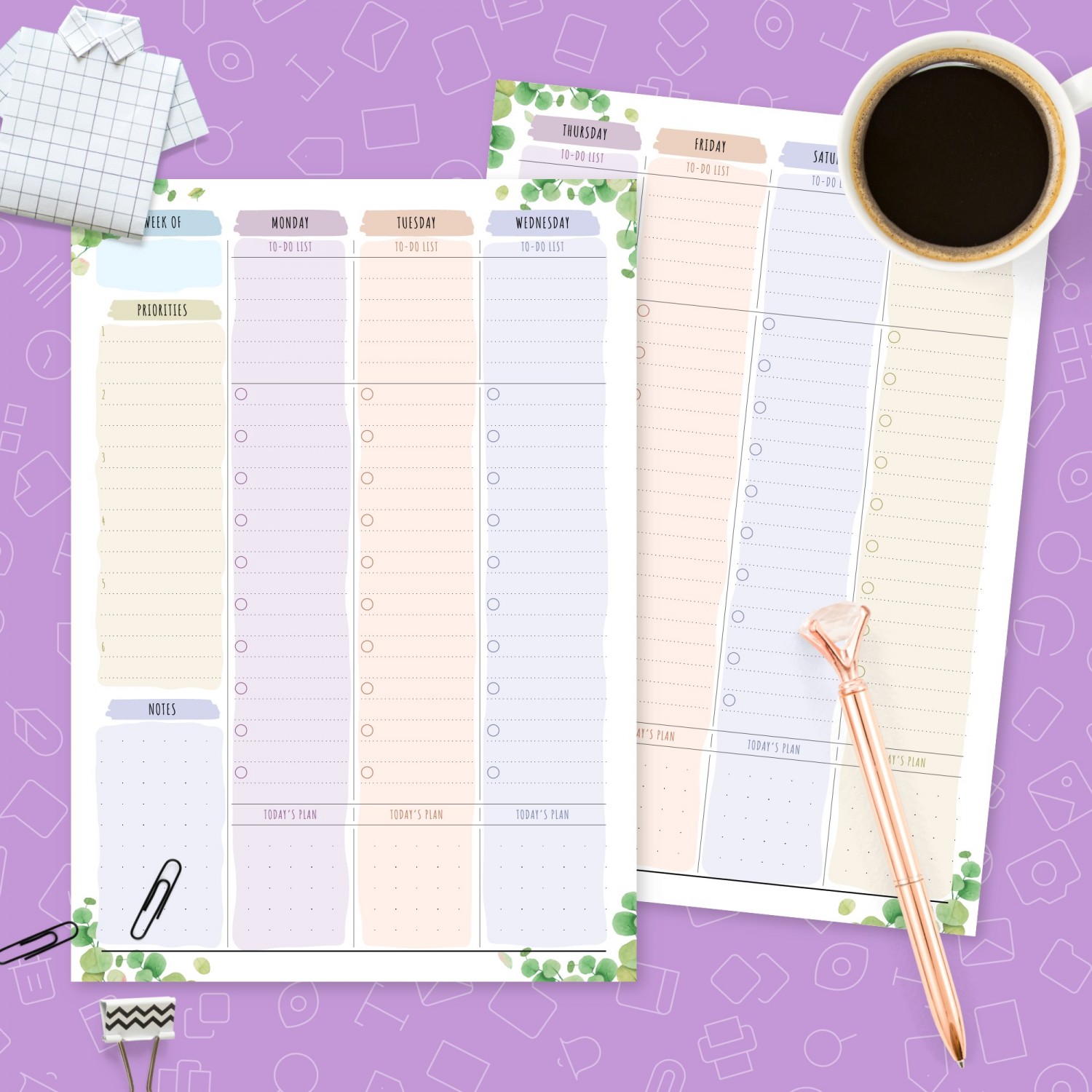 Botanical Weekly To-Do & Priorities Template - Printable PDF