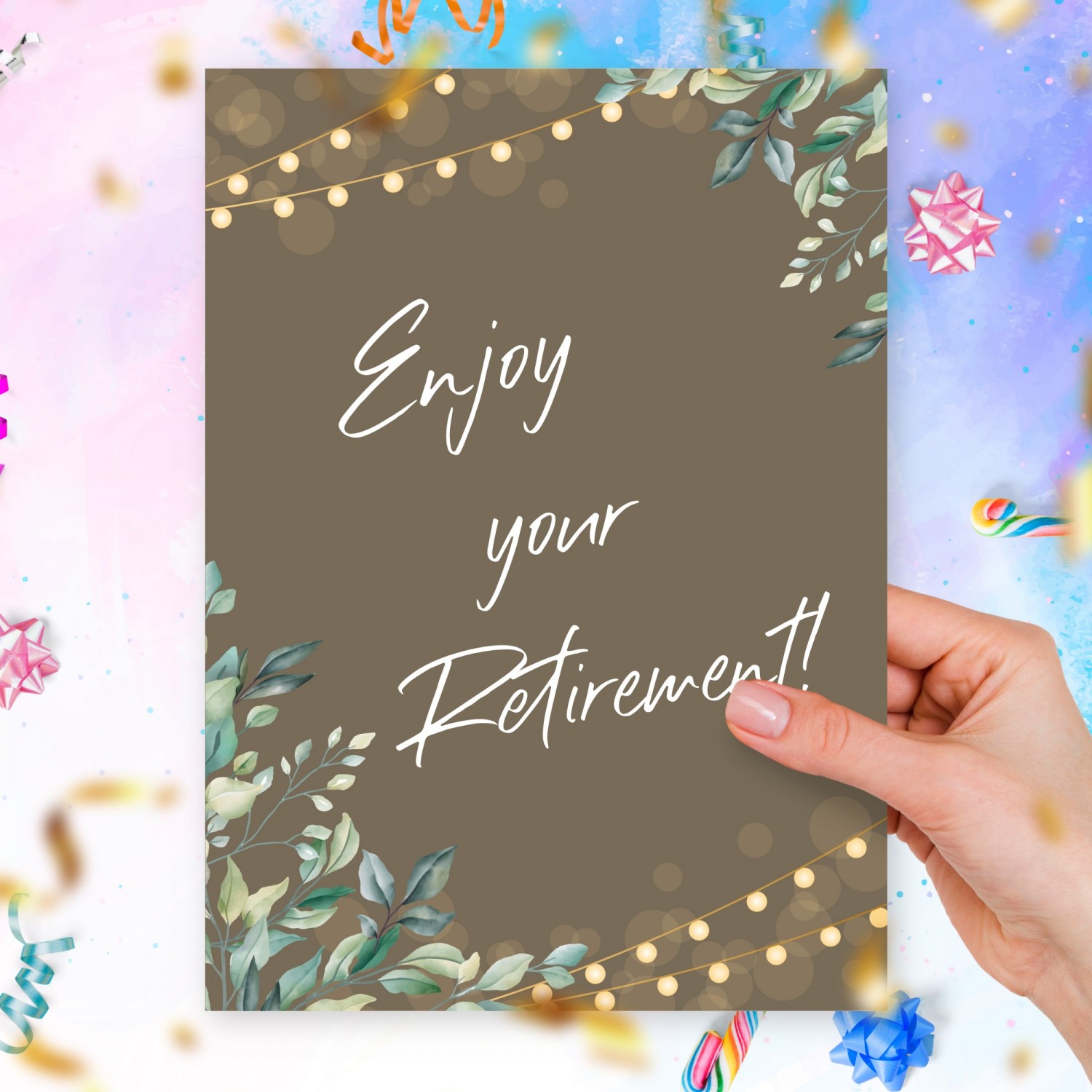 Brown & Floral Retirement Card Template Editable Online
