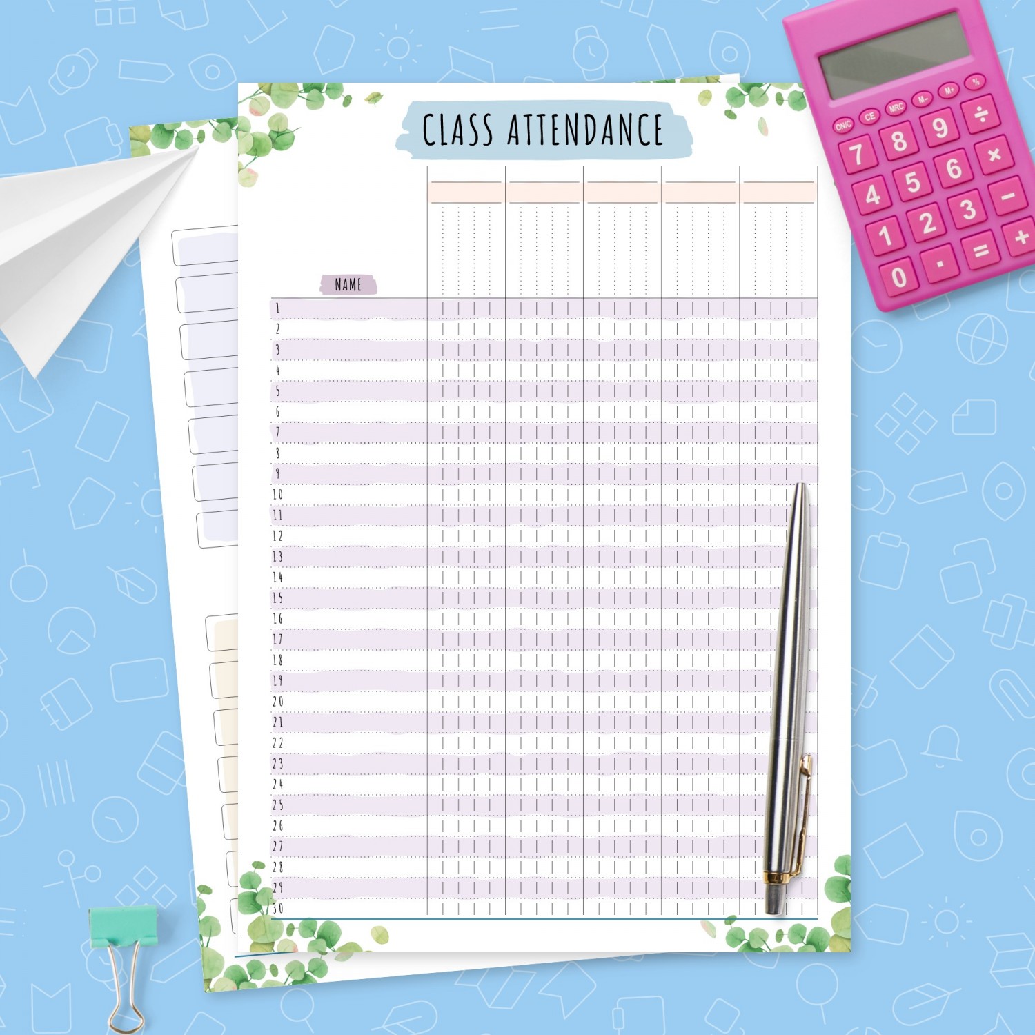 Class Attendance & Seating Chart Template (Floral) Template - Printable PDF